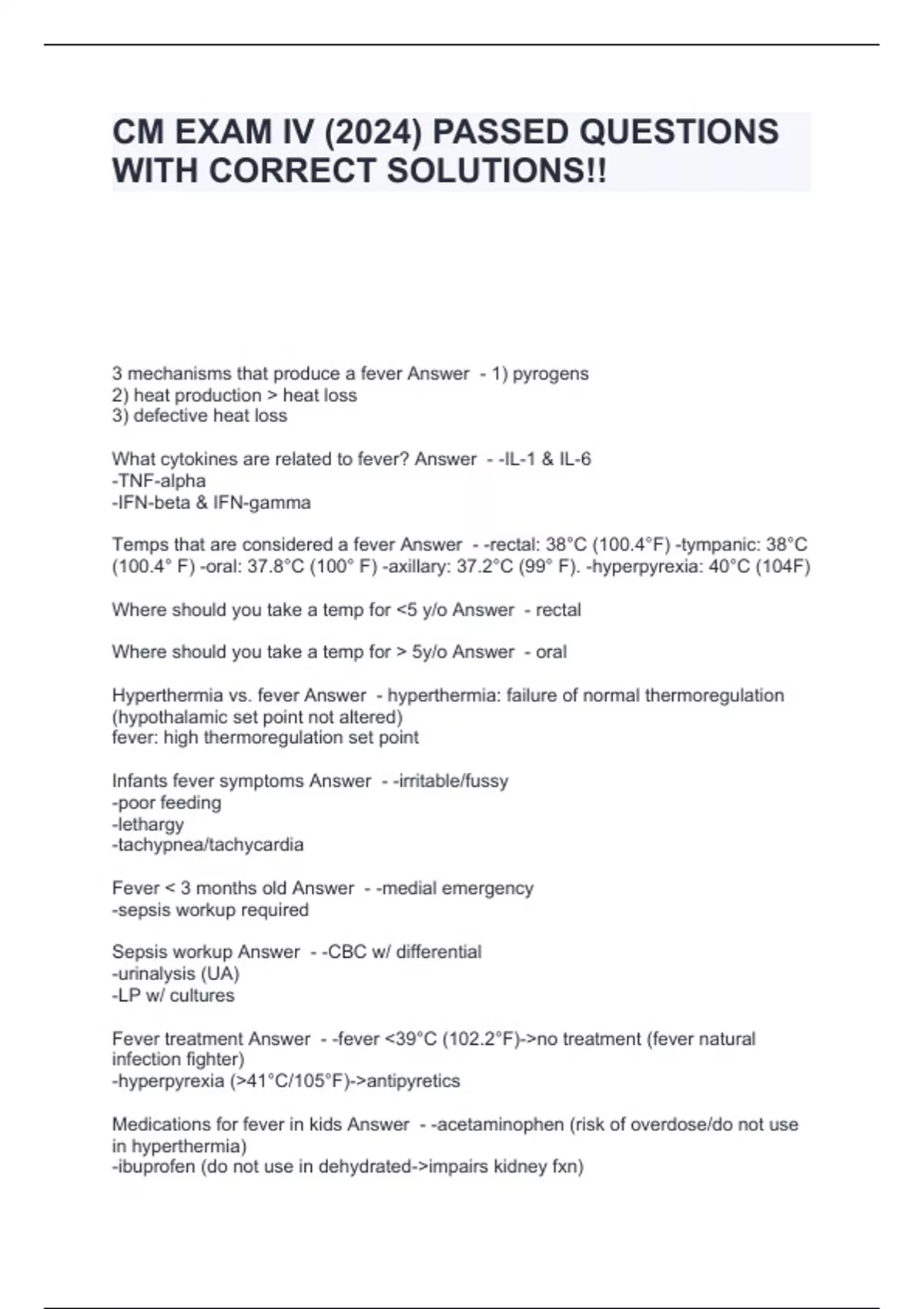 CM EXAM IV (2024) PASSED QUESTIONS WITH CORRECT SOLUTIONS!! - CM - Credentialed Manager - Stuvia US