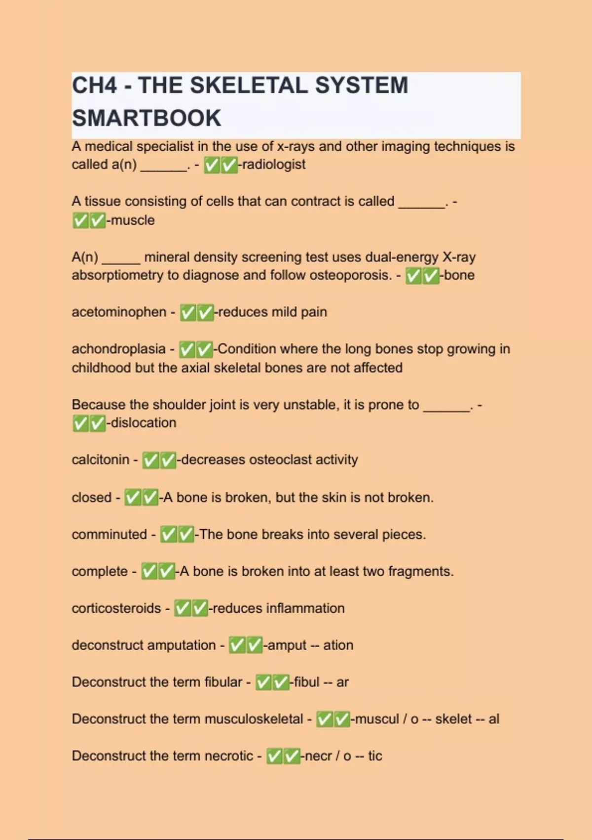 CH4 - THE SKELETAL SYSTEM SMARTBOOK Questions with verified correct ...