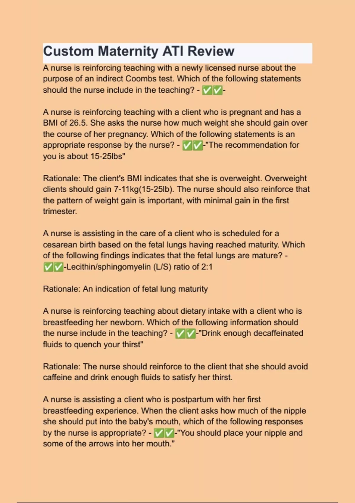 Custom Maternity ATI Review Questions with verified correct answers ...