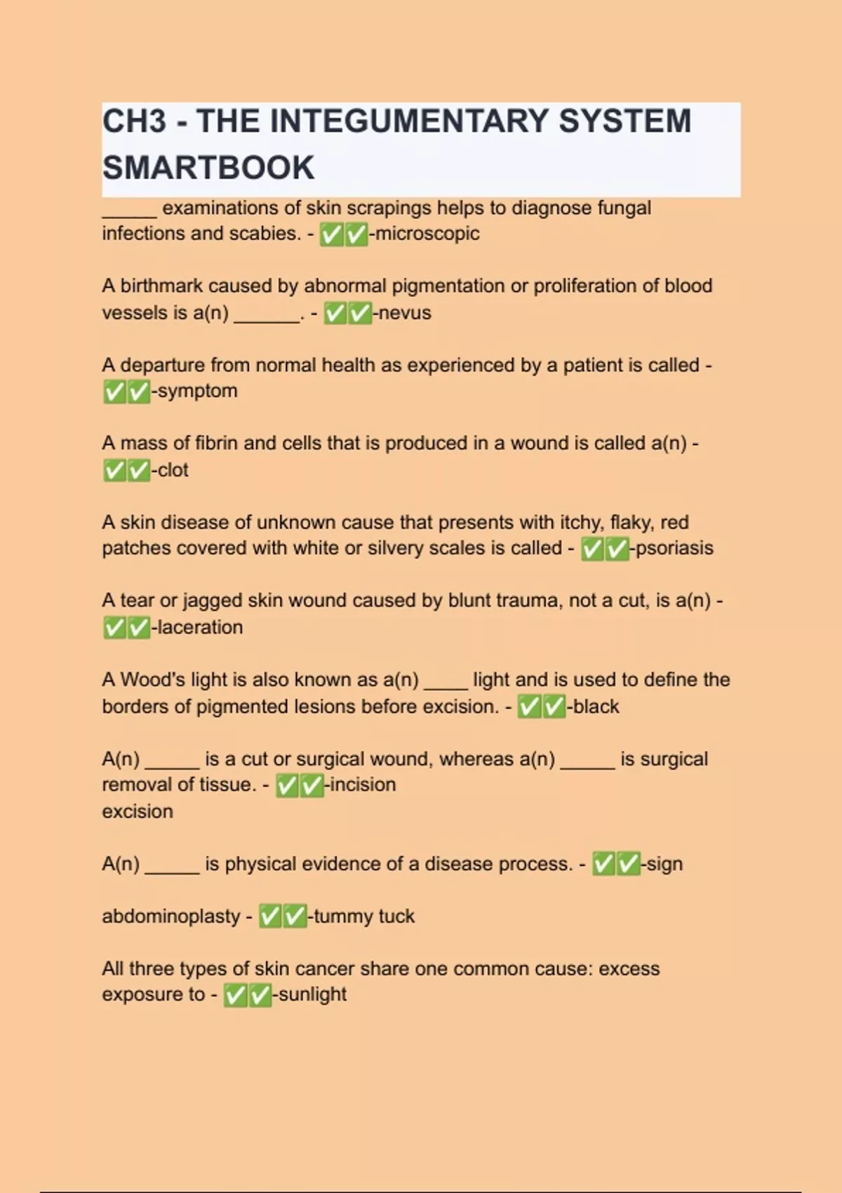 CH3 - THE INTEGUMENTARY SYSTEM SMARTBOOK Questions with verified correct answers - complete ...