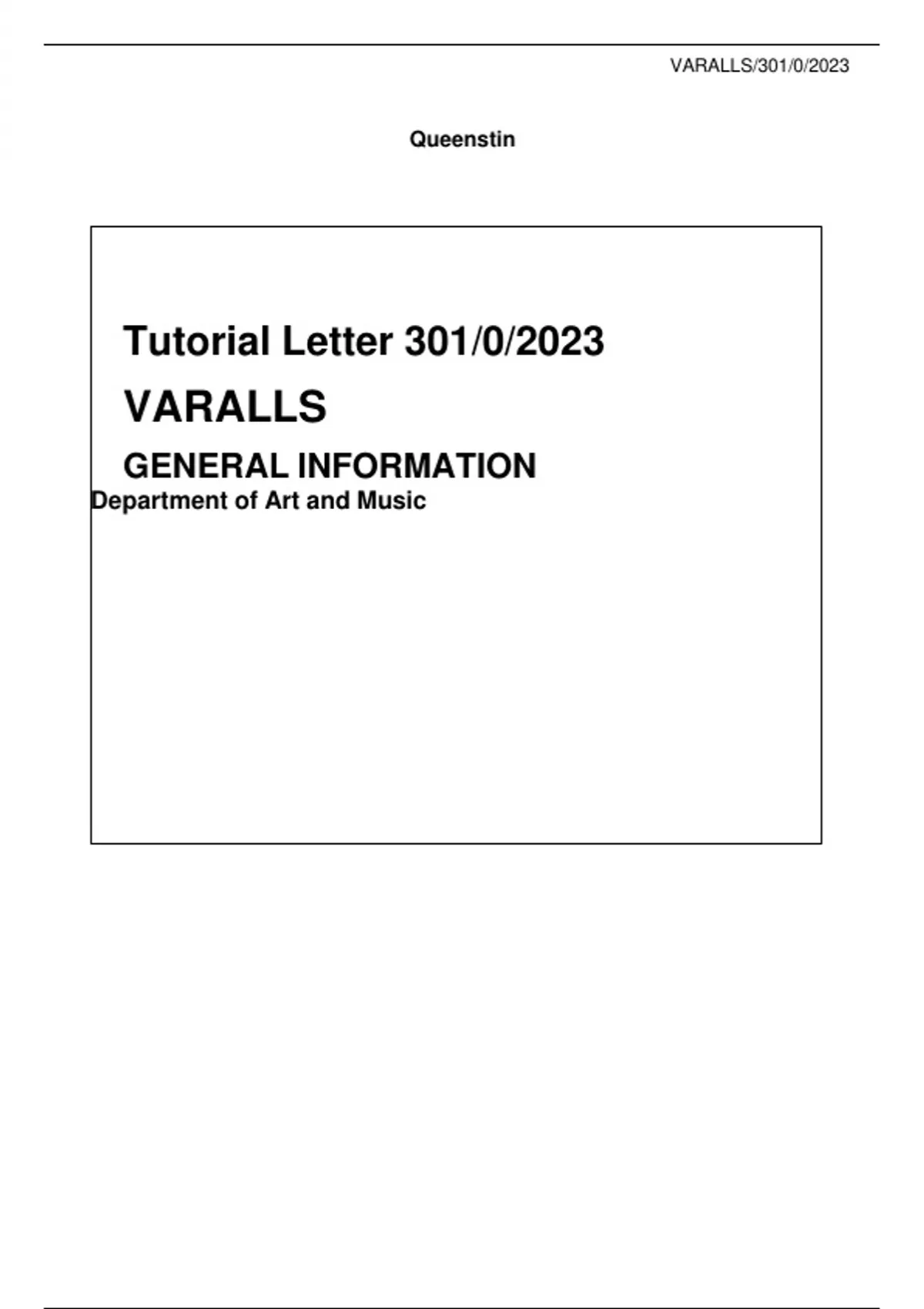 Tutorial Letter 301/0/2023 VARALLS GENERAL INFORMATION Department of ...