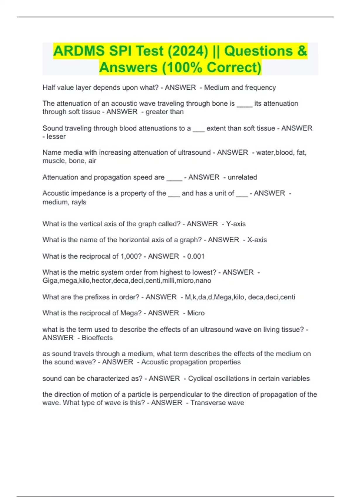 ARDMS SPI Test (2024) || Questions & Answers (100% Correct) - ARDMS SPI ...