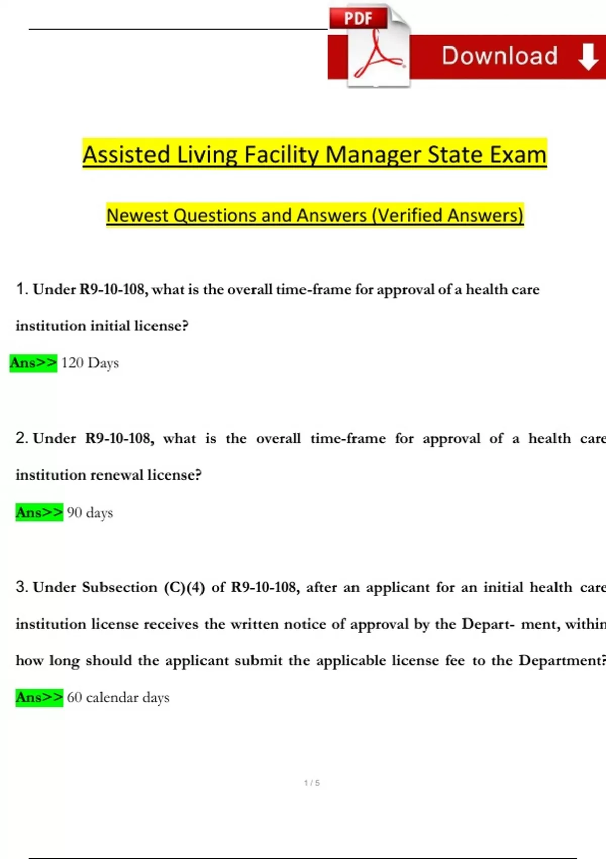 Assisted Living Facility Manager State Exam 2025/2026 Expected ...