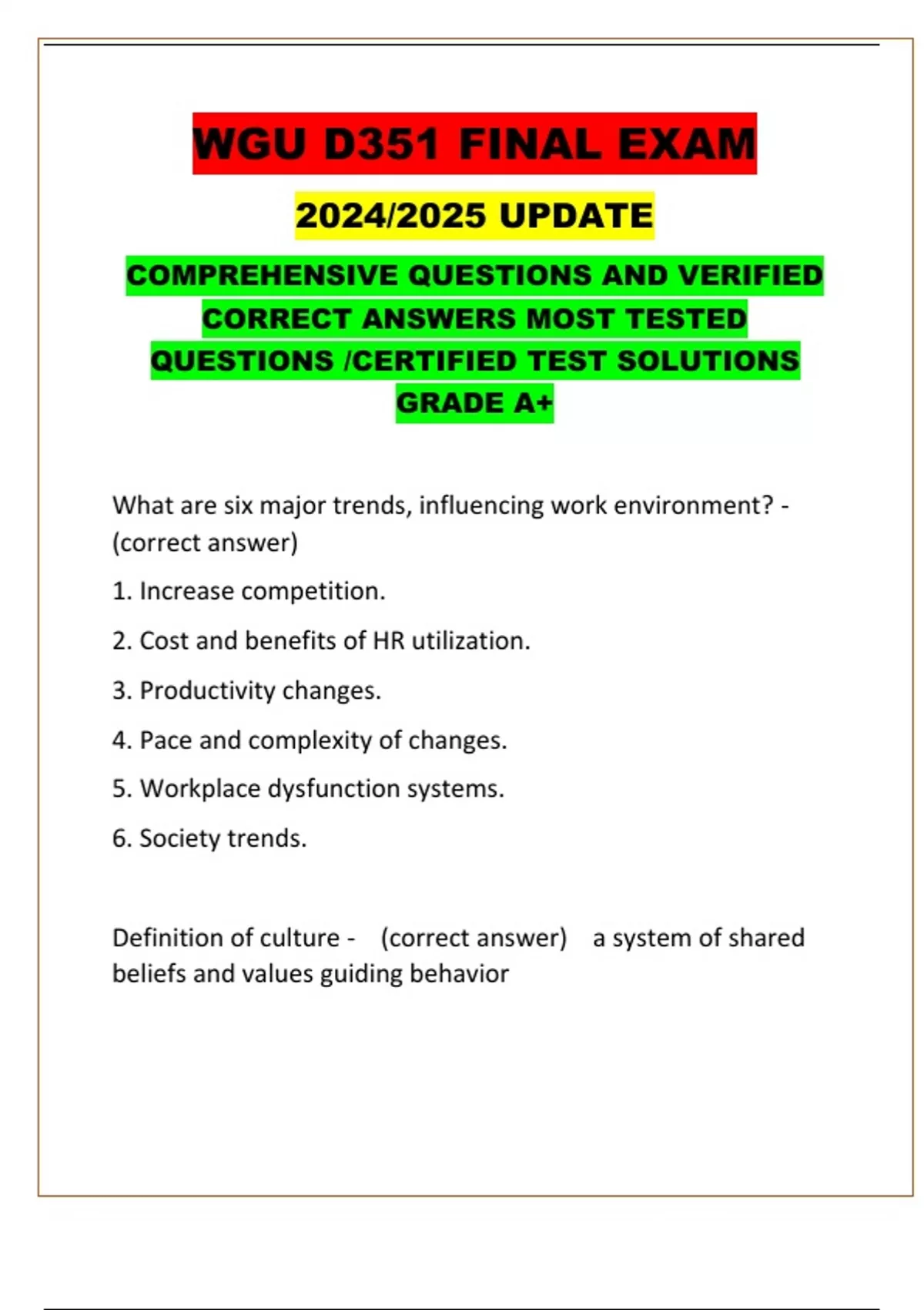WGU D351 FINAL EXAM 2024/2025 UPDATE COMPREHENSIVE QUESTIONS AND ...