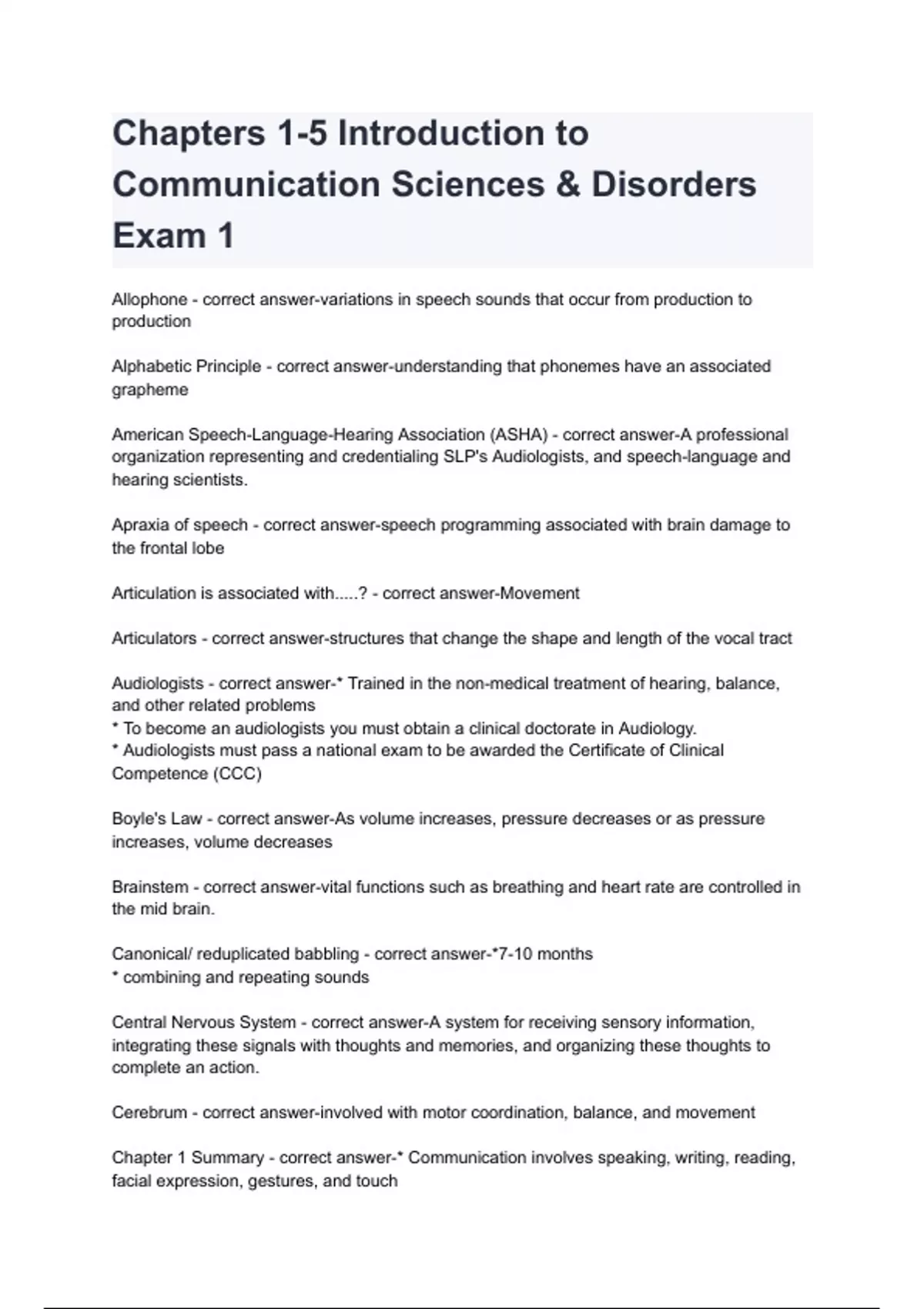 Chapters 1 5 Introduction To Communication Sciences Disorders Exam 1