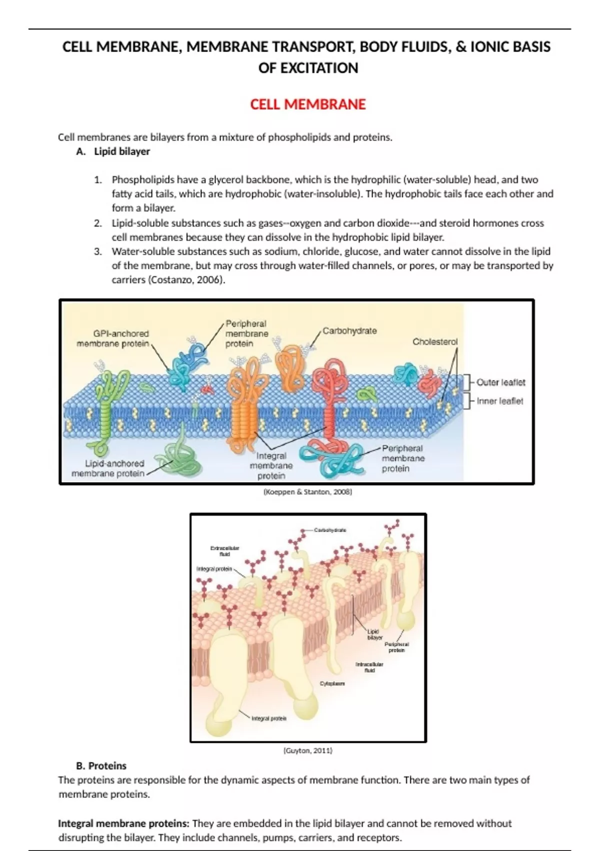 Comprehensive CELL MEMBRANE, MEMBRANE TRANSPORT, BODY FLUIDS, & IONIC ...