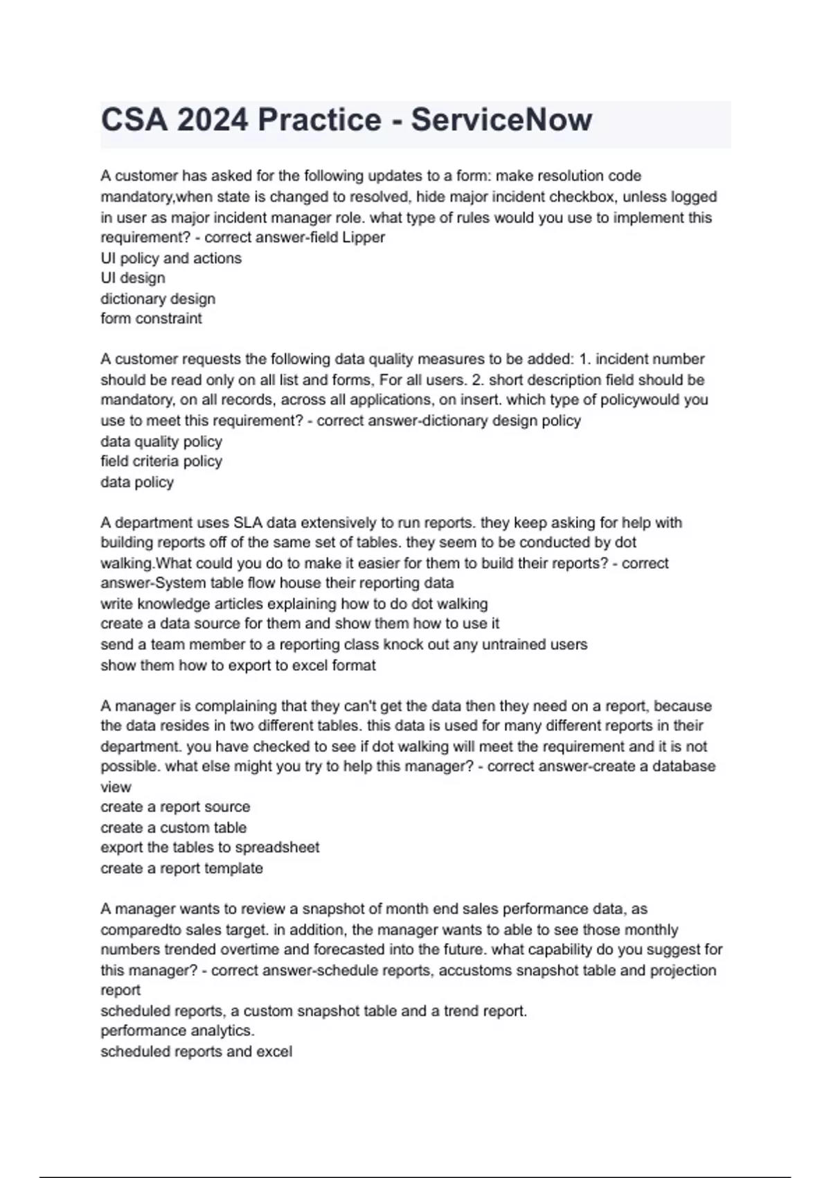 CSA 2024 Practice - ServiceNow Questions with 100% Actual correct ...
