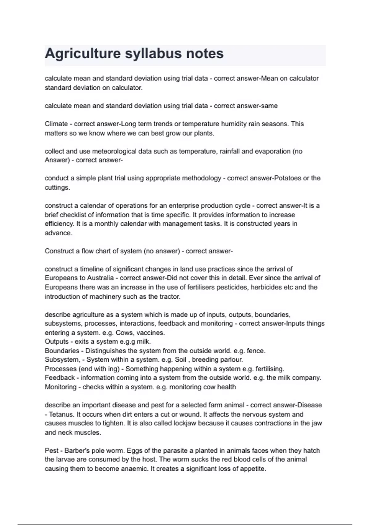 Agriculture syllabus notes Questions with 100% Actual correct answers ...