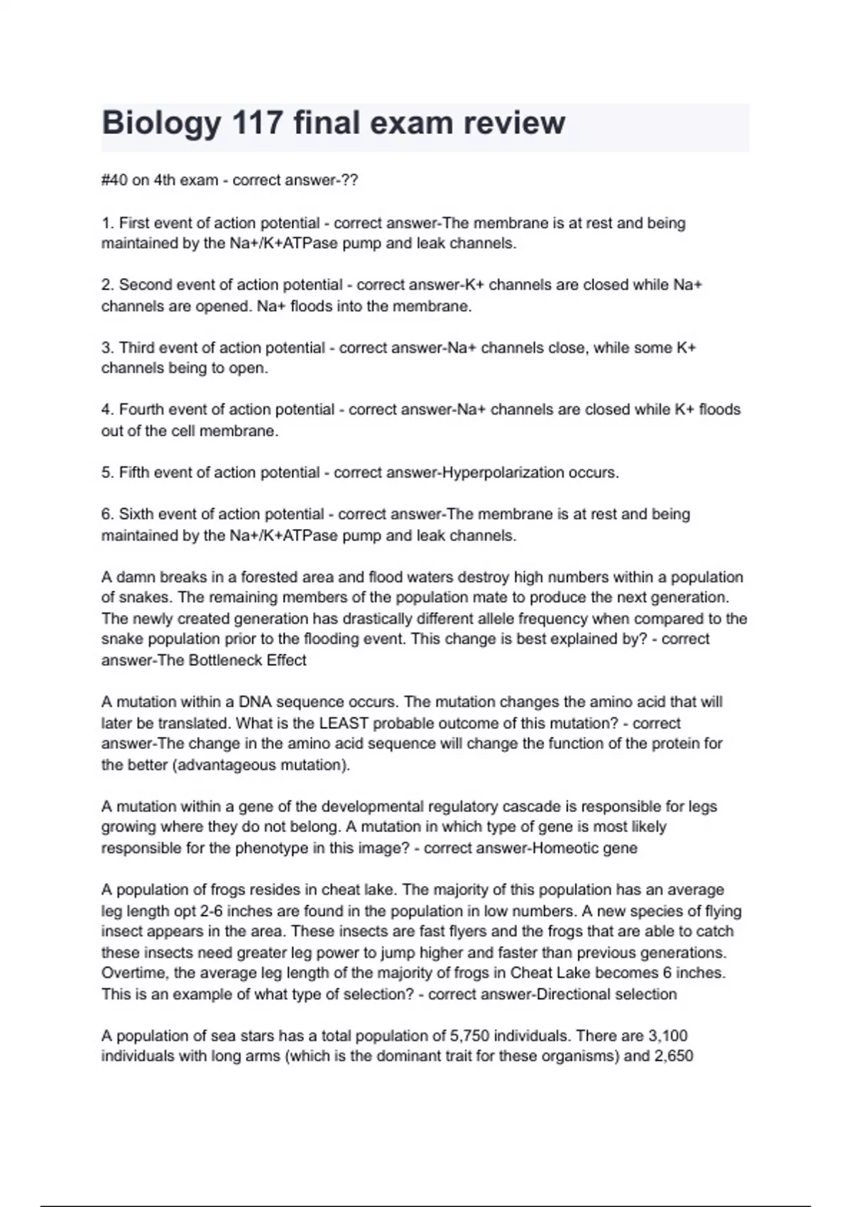 Biology 117 final exam review Questions with 100% Actual correct ...