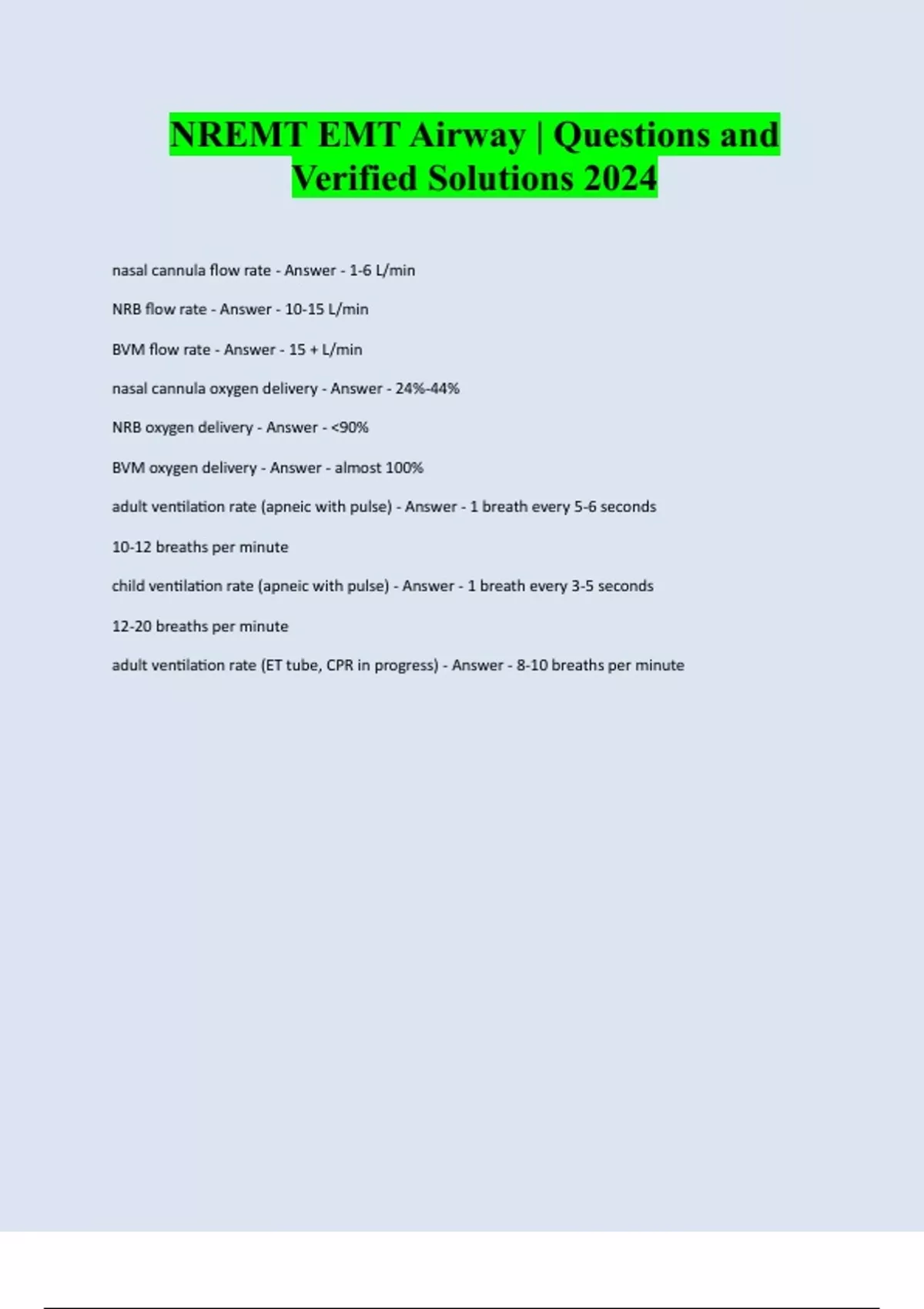 NREMT EMT Airway | Questions and Verified Solutions 2024 - NREMT ...