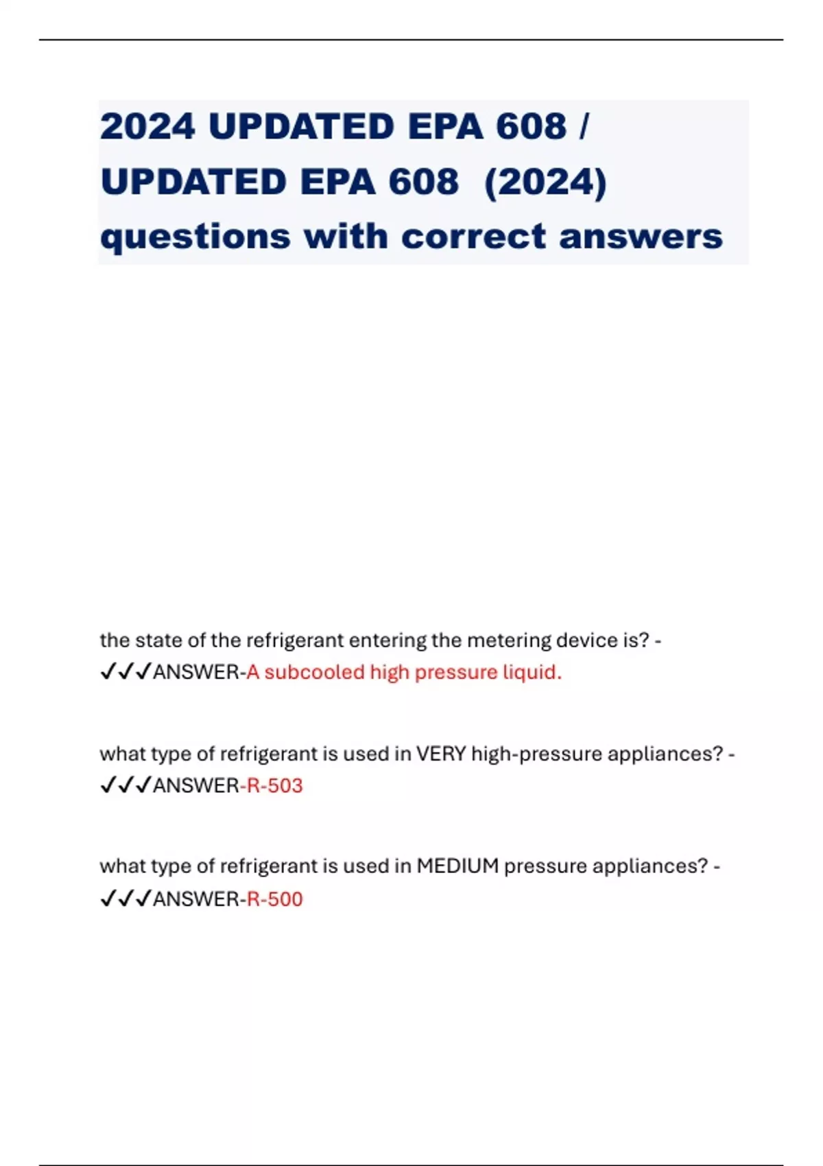 2024 UPDATED EPA 608 / UPDATED EPA 608 (2024) questions with correct ...