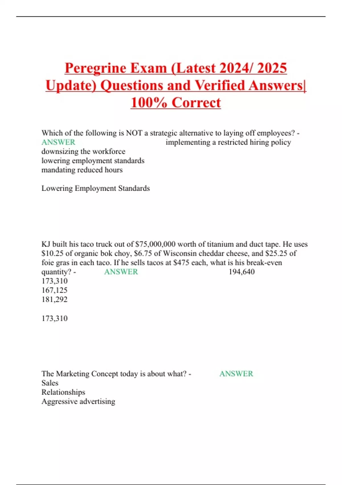 Peregrine Exams|Questions and Verified Answers| 100% Correct| Grade A ...