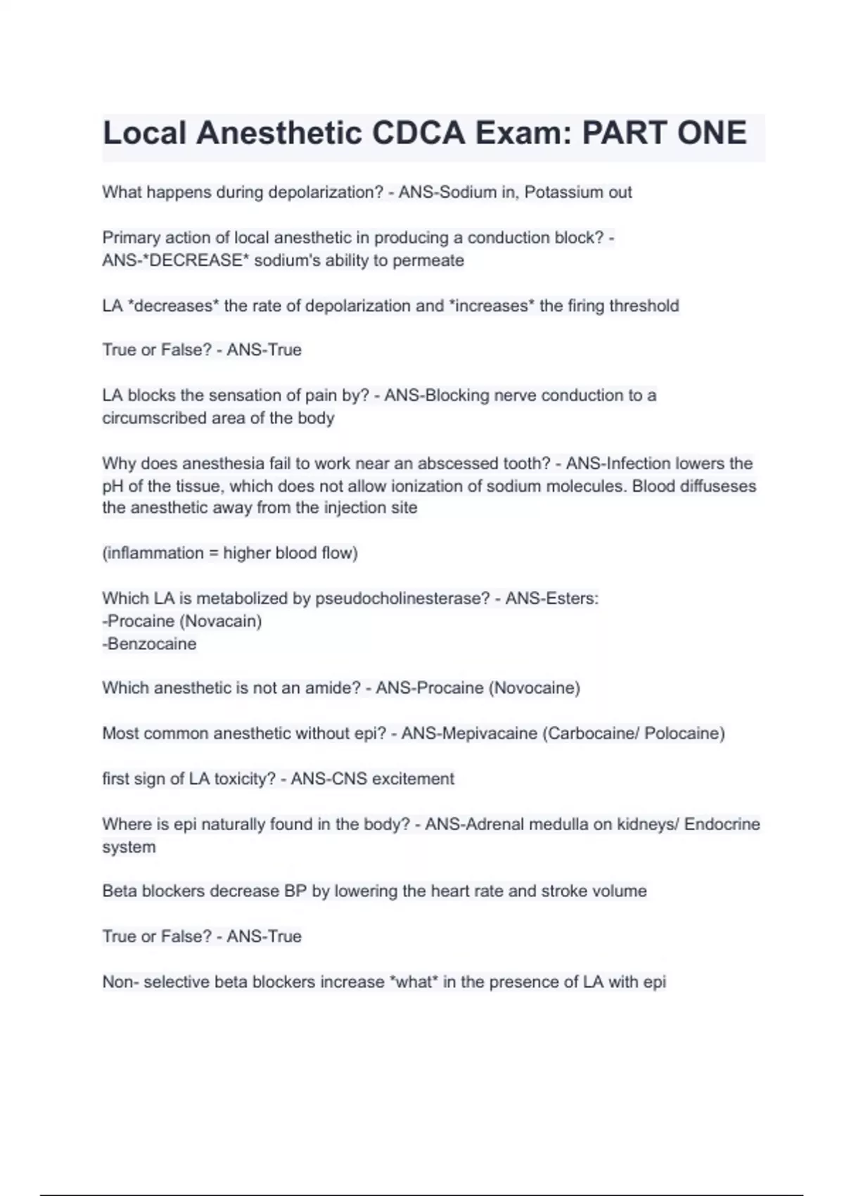 Local Anesthetic CDCA Exam_ PART ONE - IB GLOBAL POLITICS - CASE ...