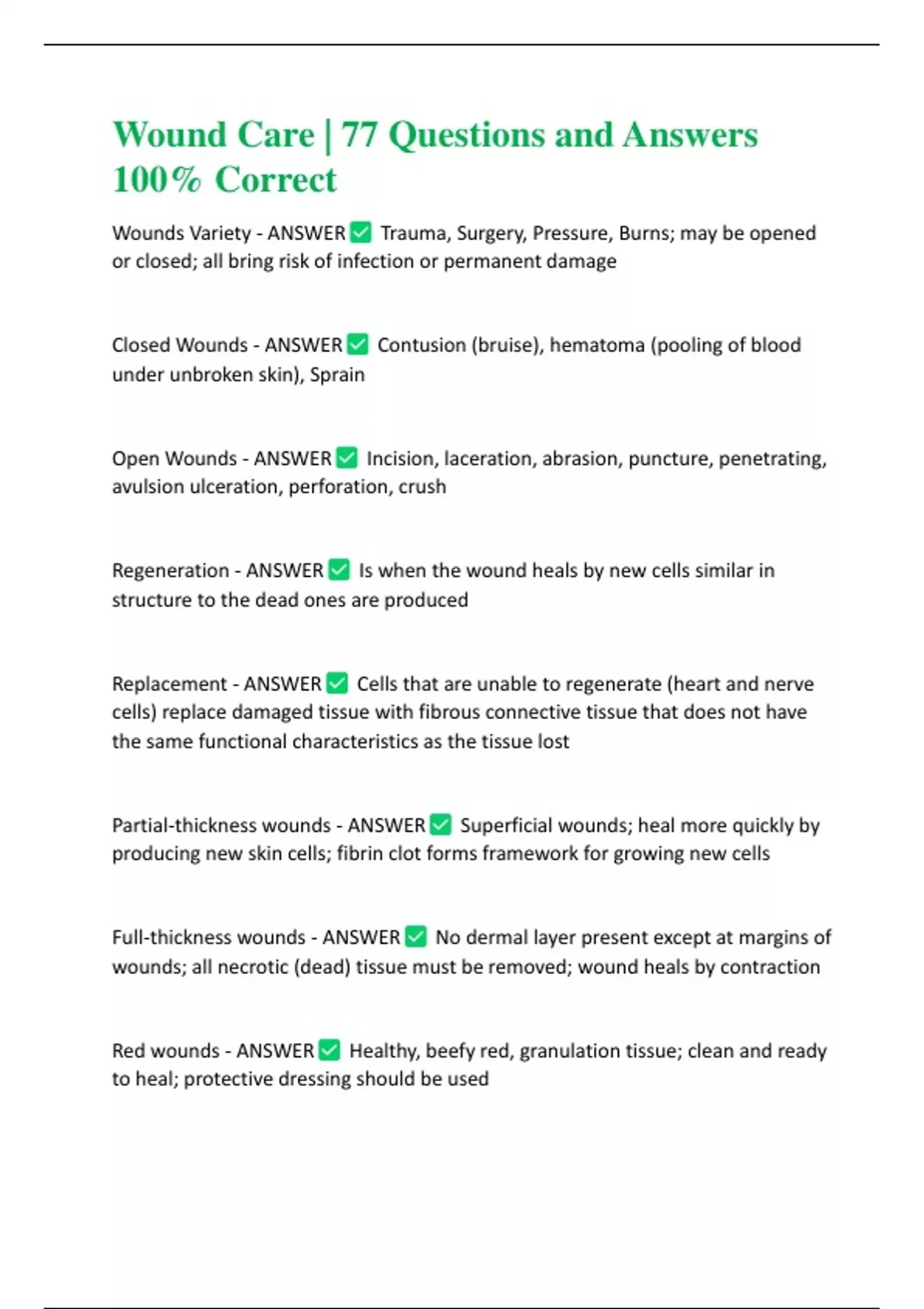 Wound Care | 77 Questions and Answers 100% Correct - Wound Care - Stuvia US