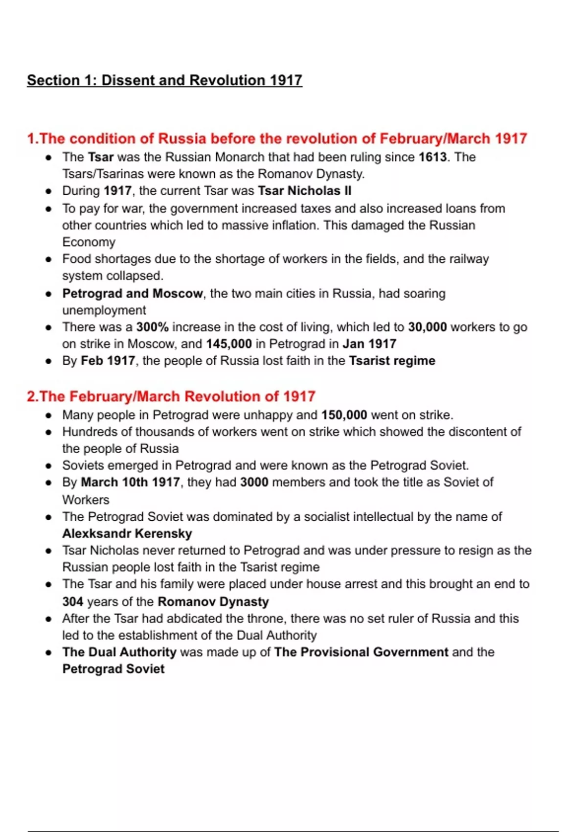Summary AQA A Level History Russia Revolution and Dictatorship Notes ...