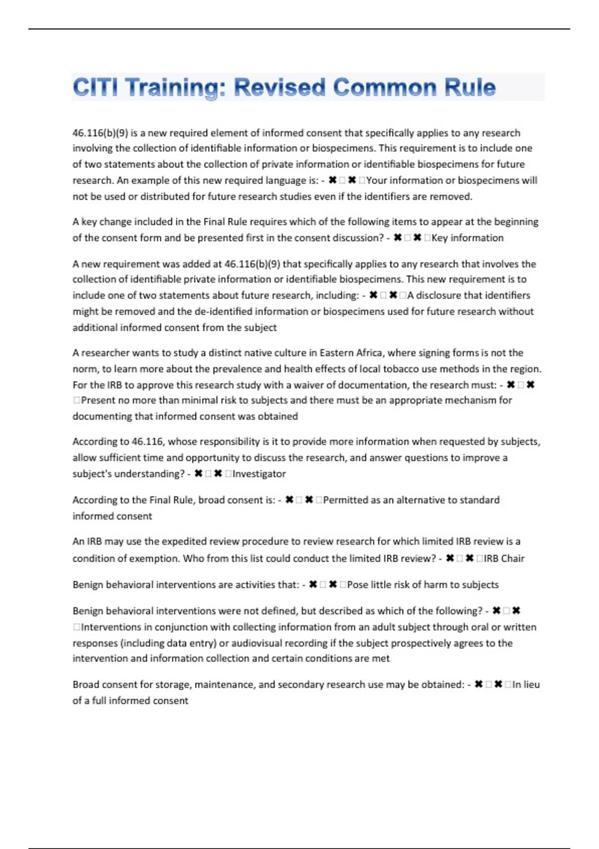 CITI Training: Revised Common Rule 55 Questions And Answers - CITI ...
