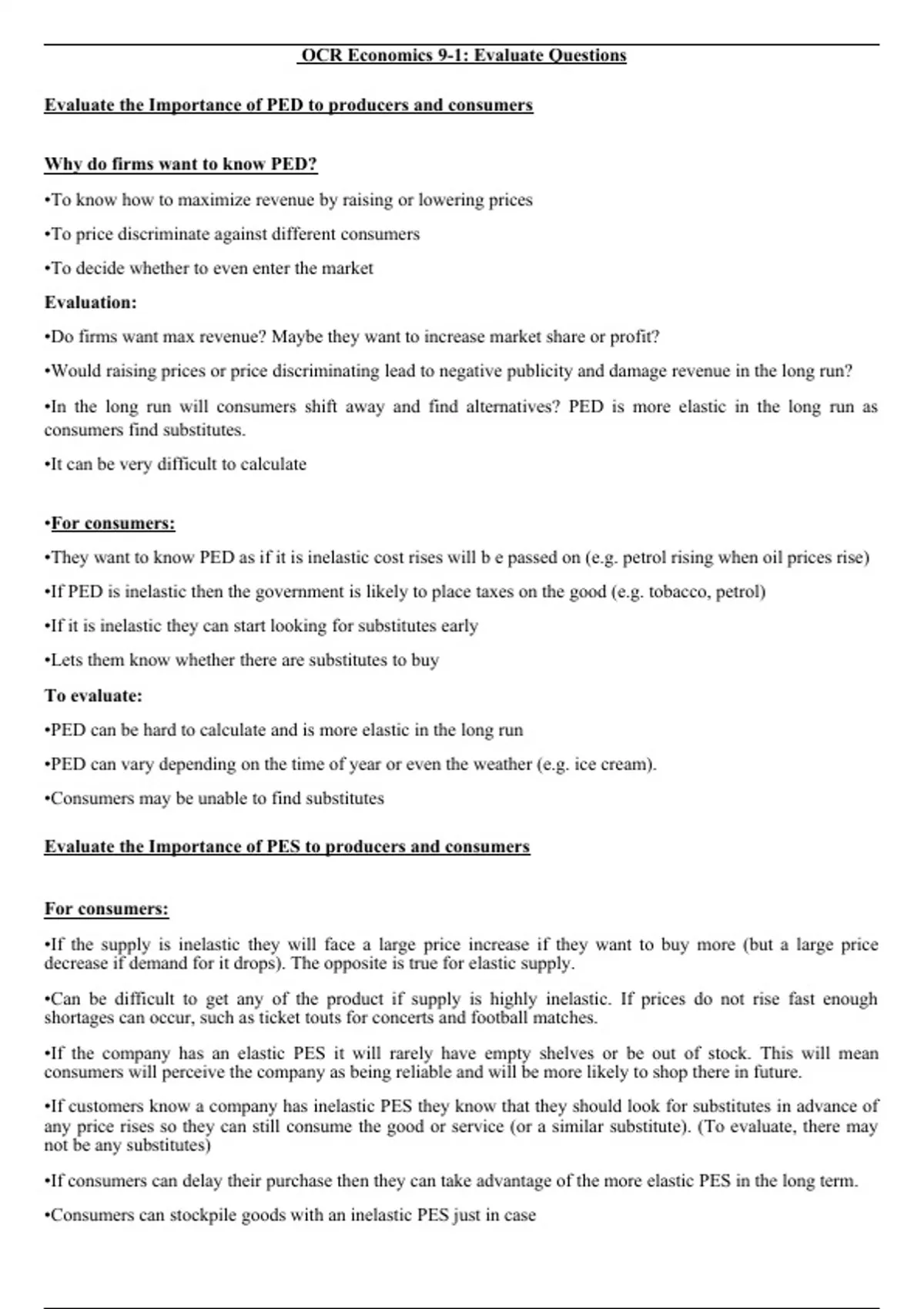 Summary GCSE Economics OCR Evaluate 6 markers templates - Economics ...