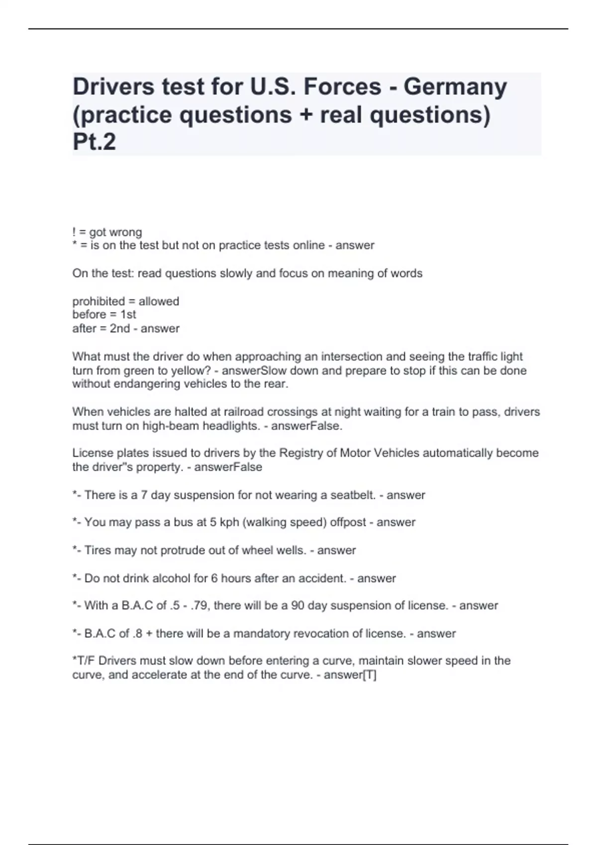 Drivers test for U.S. Forces - Germany (practice questions + real ...