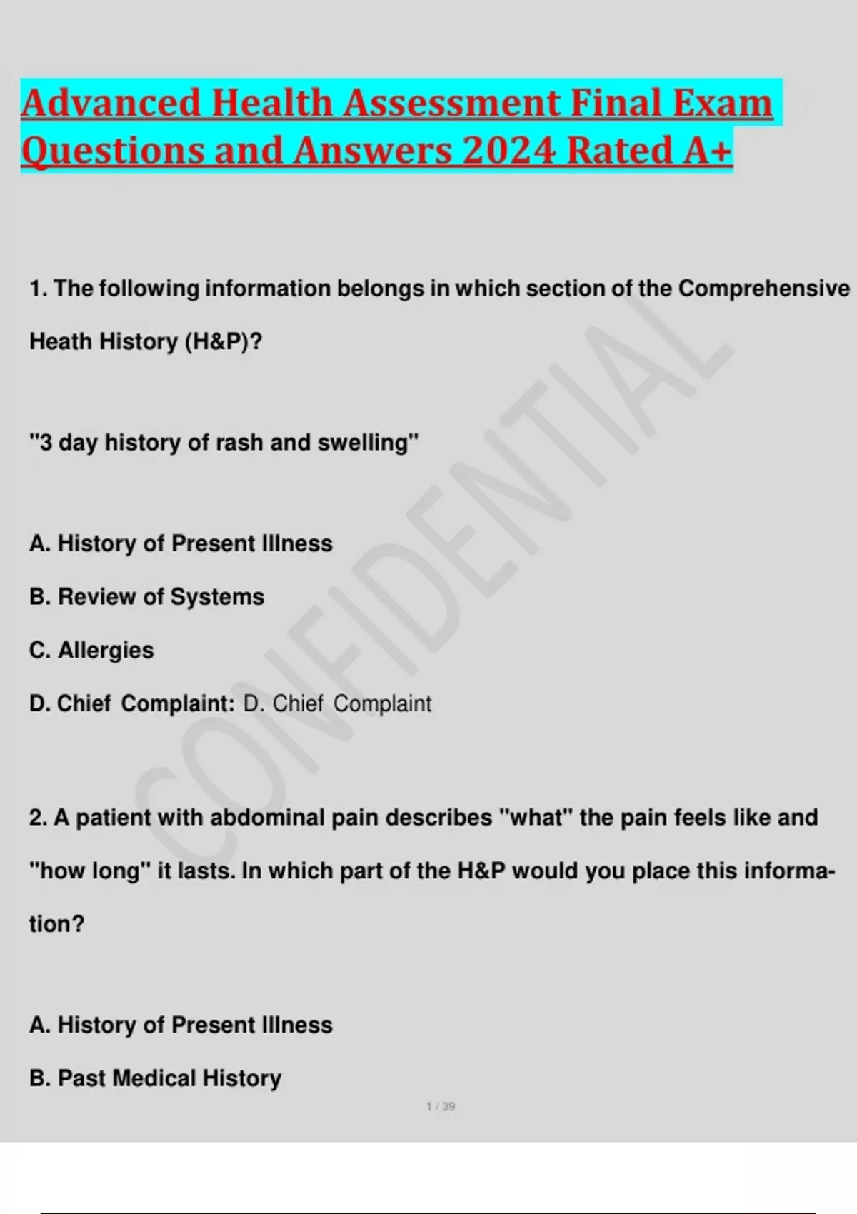 Advanced Health Assessment Final Exam Questions and Answers 2024 Rated ...