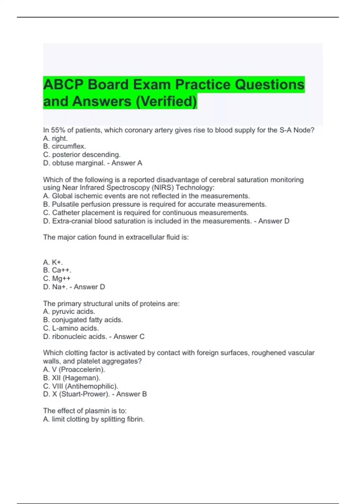 ABCP Board Exam Practice Questions and Answers (Verified) - ABCP Board ...
