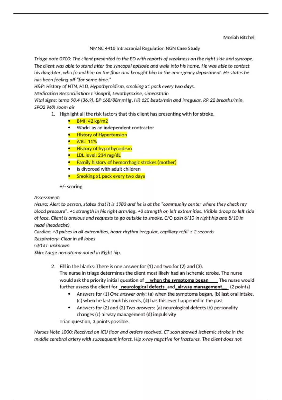 Intracranial Regulation NGN Case Study - NMNC 4410 - Stuvia US
