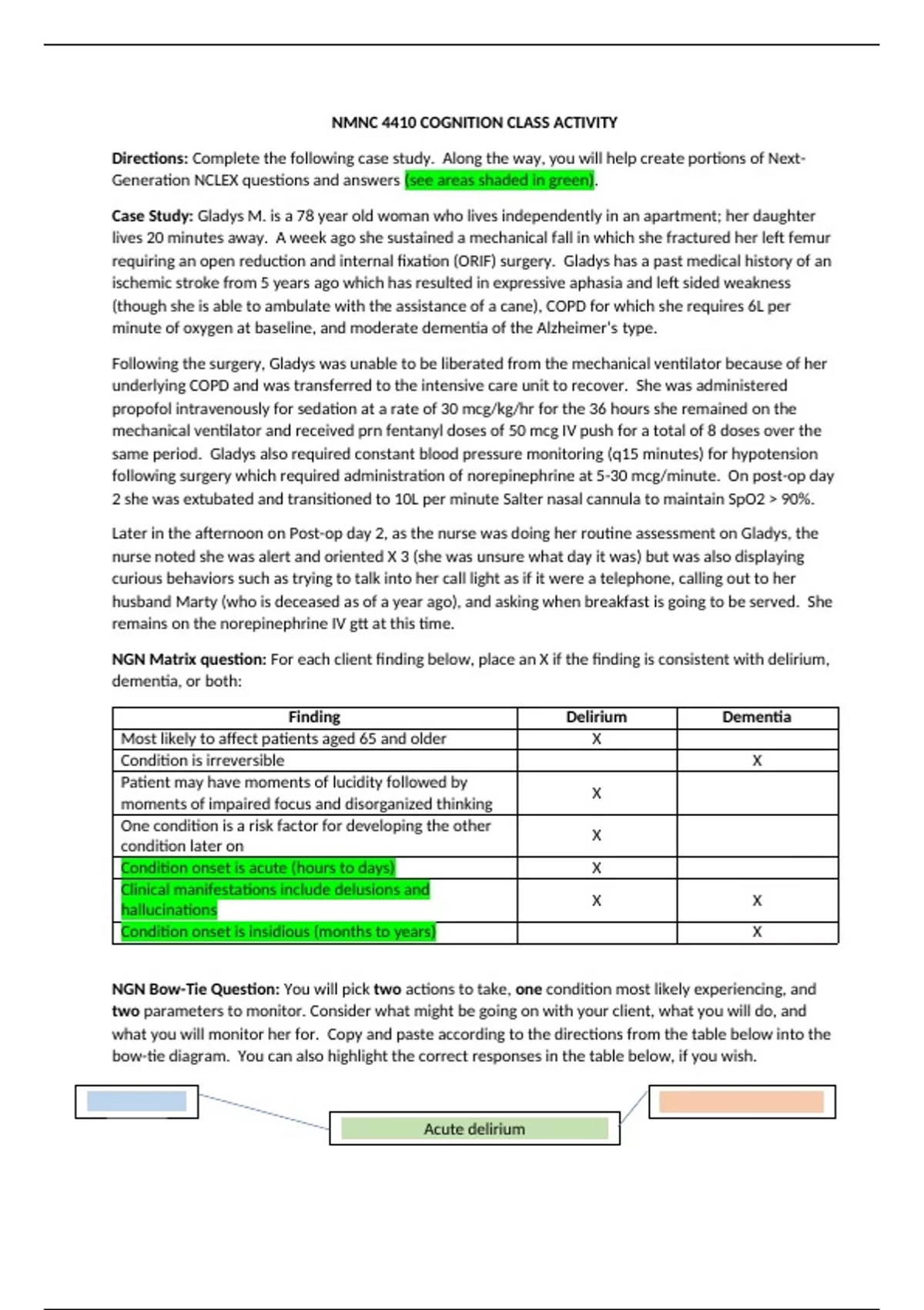 Delirium & Dementia NGN Case Study - NMNC 4410 - Stuvia US