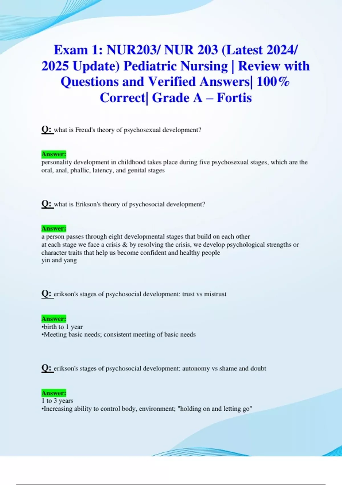 Exam 1: NUR203/ NUR 203 (Latest 2024/ 2025 Update) Pediatric Nursing ...