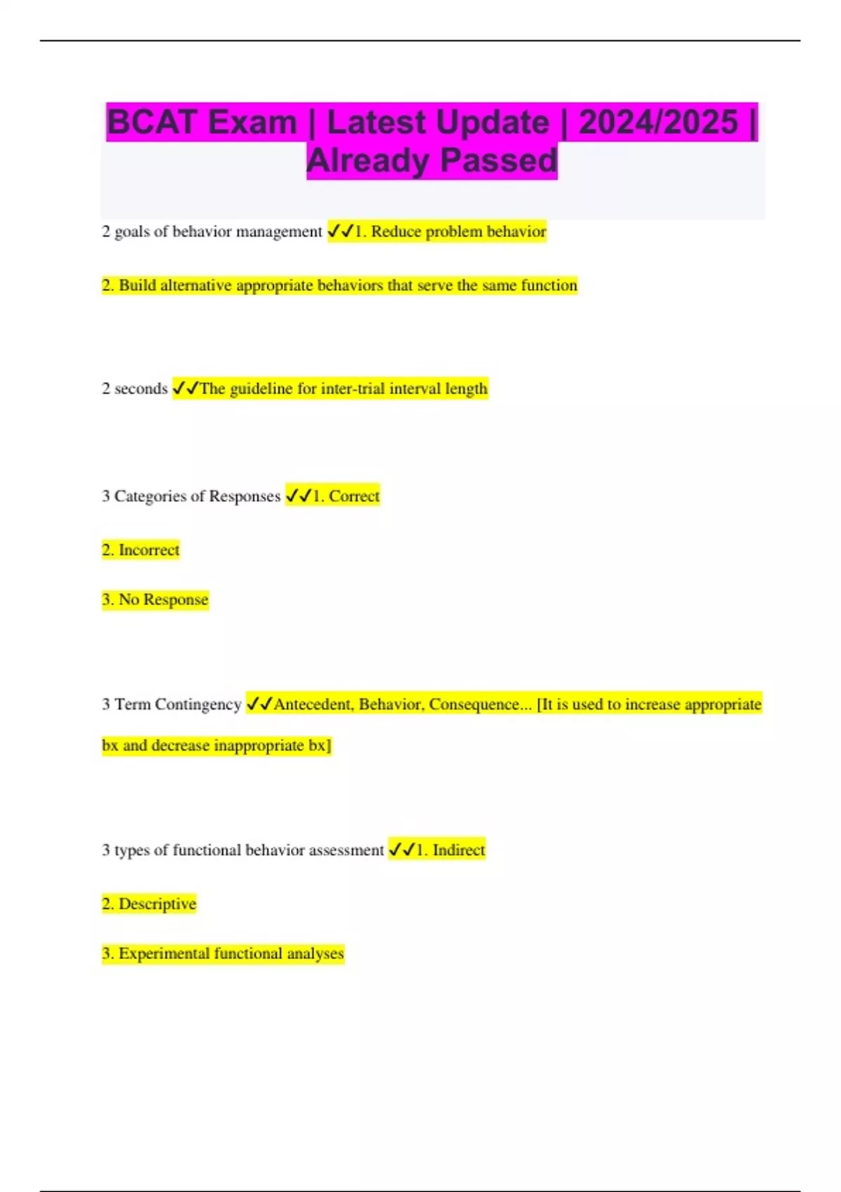 BCAT Exam | Latest Update | 2024/2025 | Already Passed - BCAT - Stuvia US