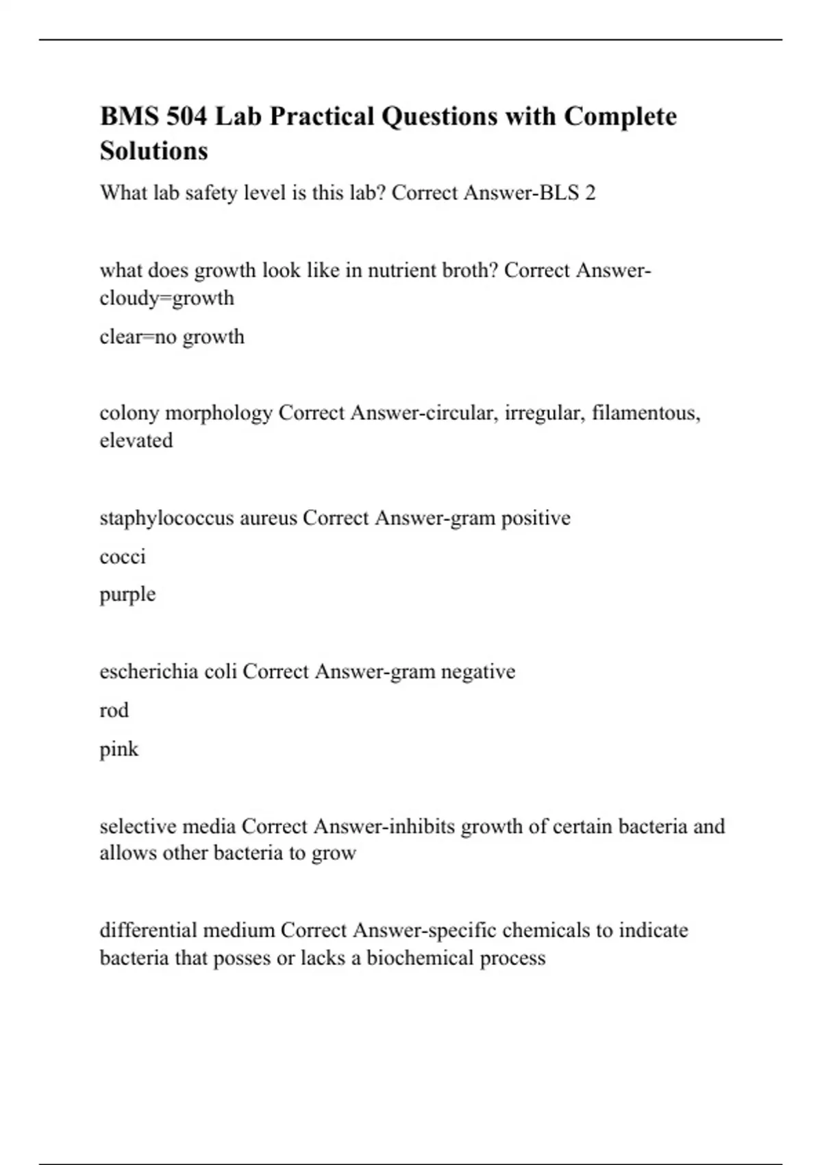 BMS 504 Lab Practical Questions with Complete Solutions - BMS 504 ...