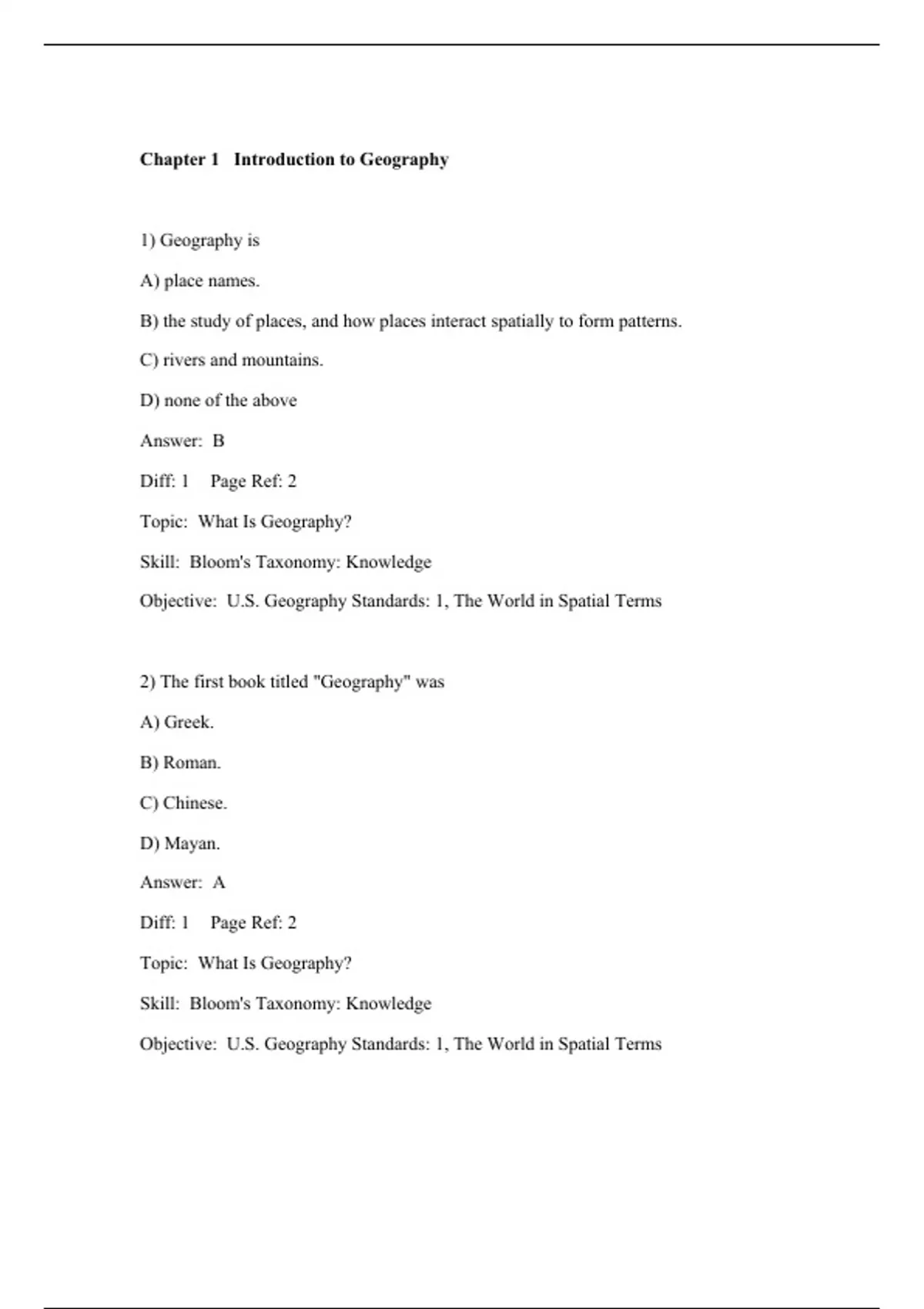 Test Bank in Conjunction with Introduction to Geography People, Places ...