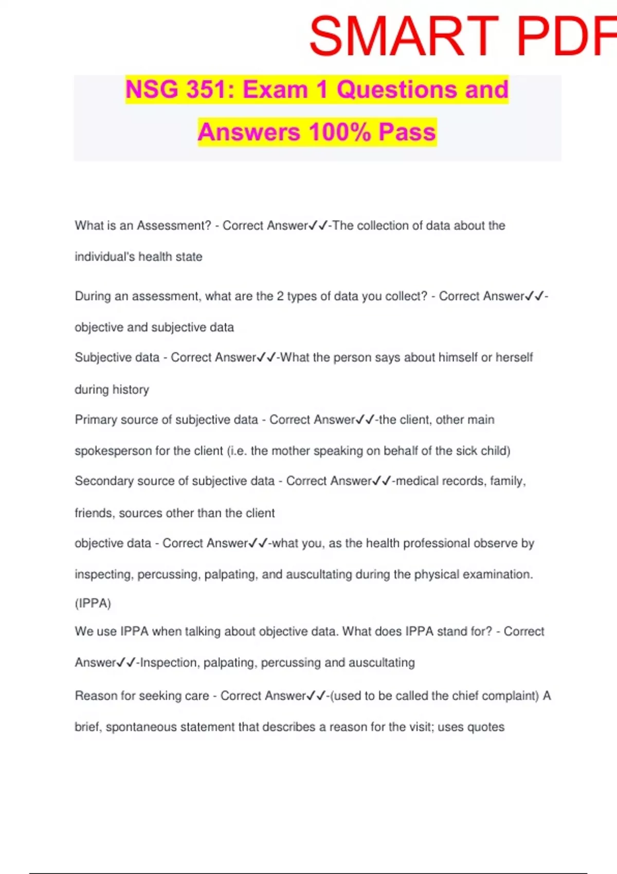 NSG 351: Exam 1 Questions and Answers 100% Pass - NSG 351 - Stuvia US