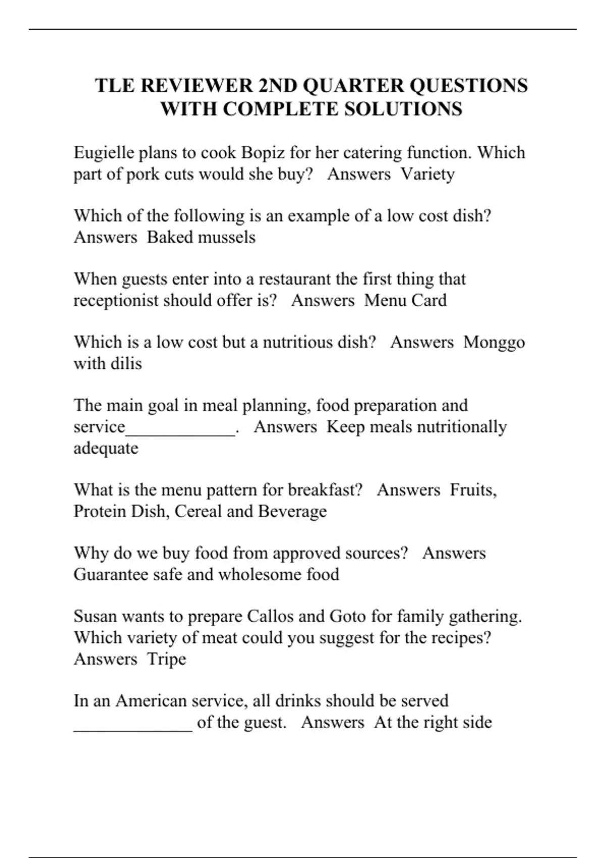 TLE REVIEWER 2ND QUARTER QUESTIONS WITH COMPLETE SOLUTIONS - TLE ...