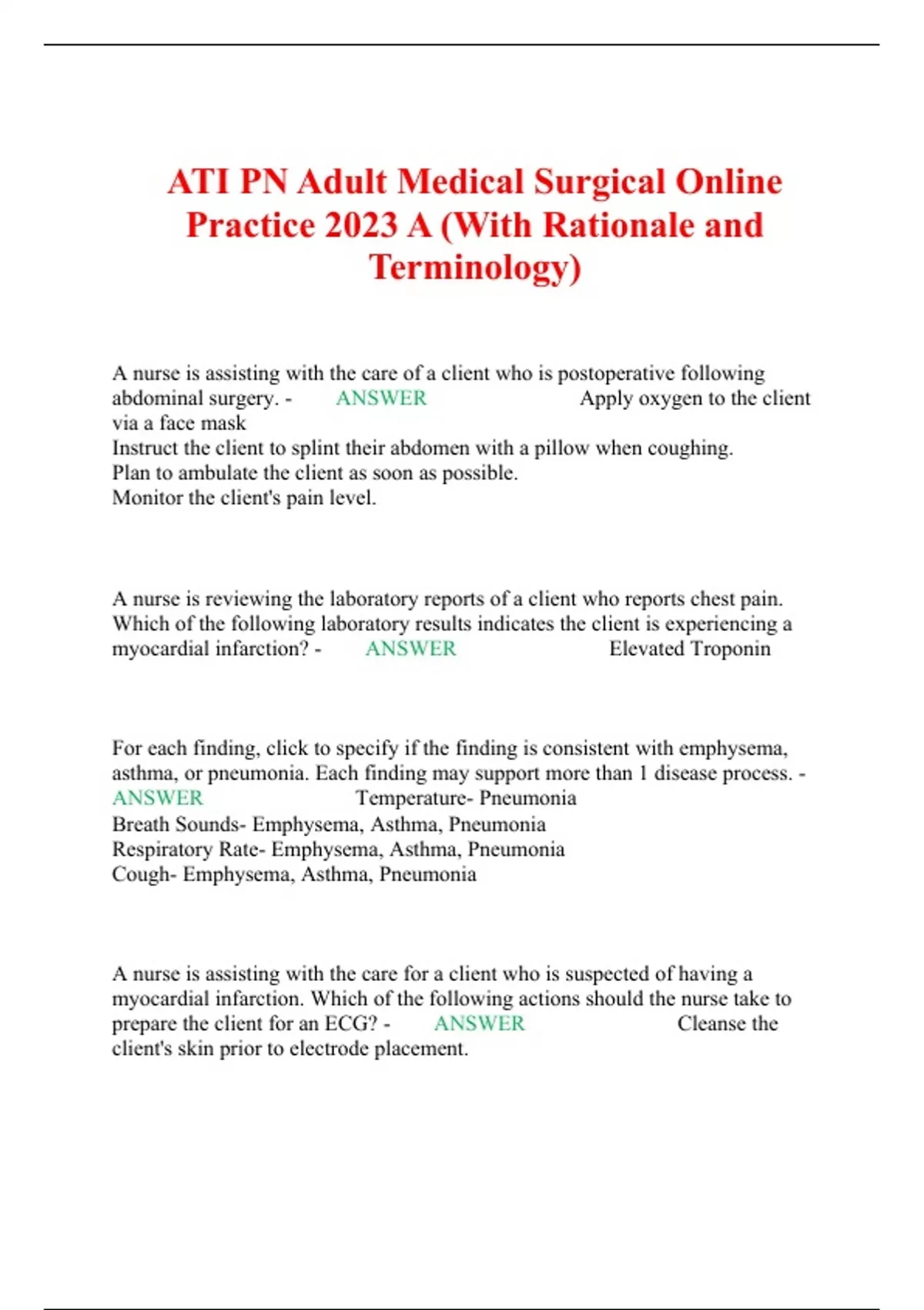 ATI PN Adult Medical Surgical Online Practice 2023 A (With Rationale and Terminology) - NGN ATI ...