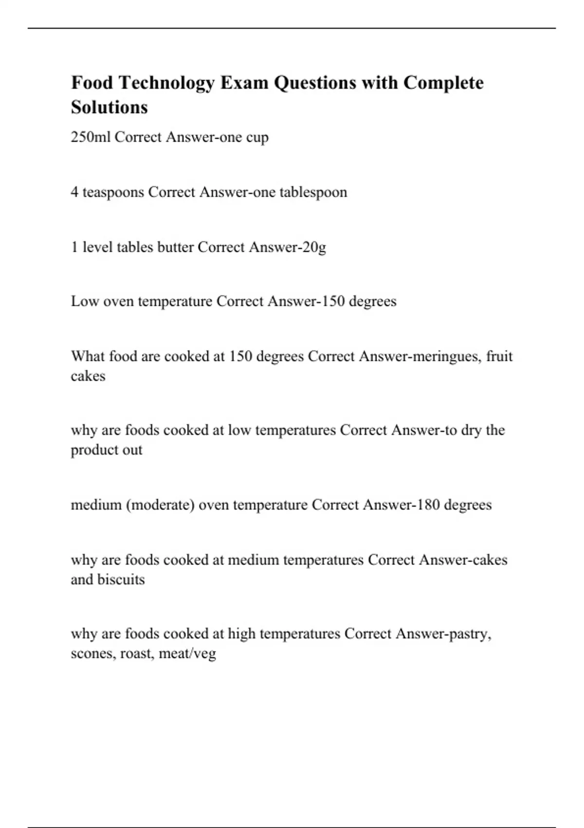 Food Technology Exam Questions with Complete Solutions - Food ...