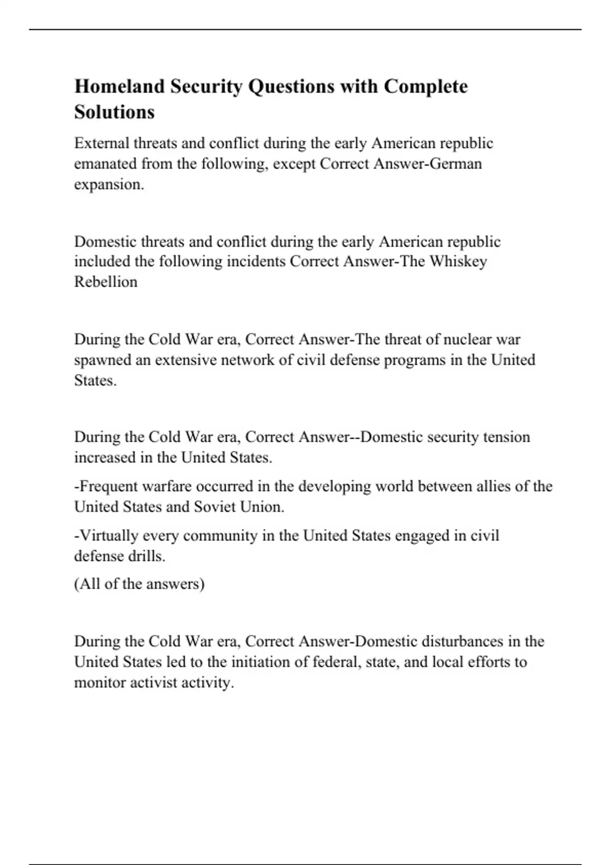 Homeland Security Questions with Complete Solutions - Homeland Security ...