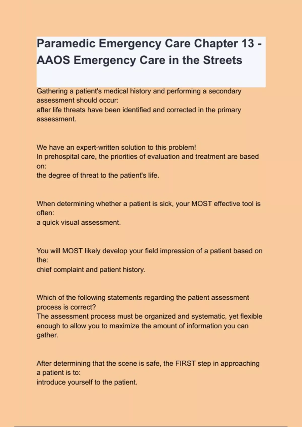 Paramedic Emergency Care Chapter 13 - AAOS Emergency Care in the ...