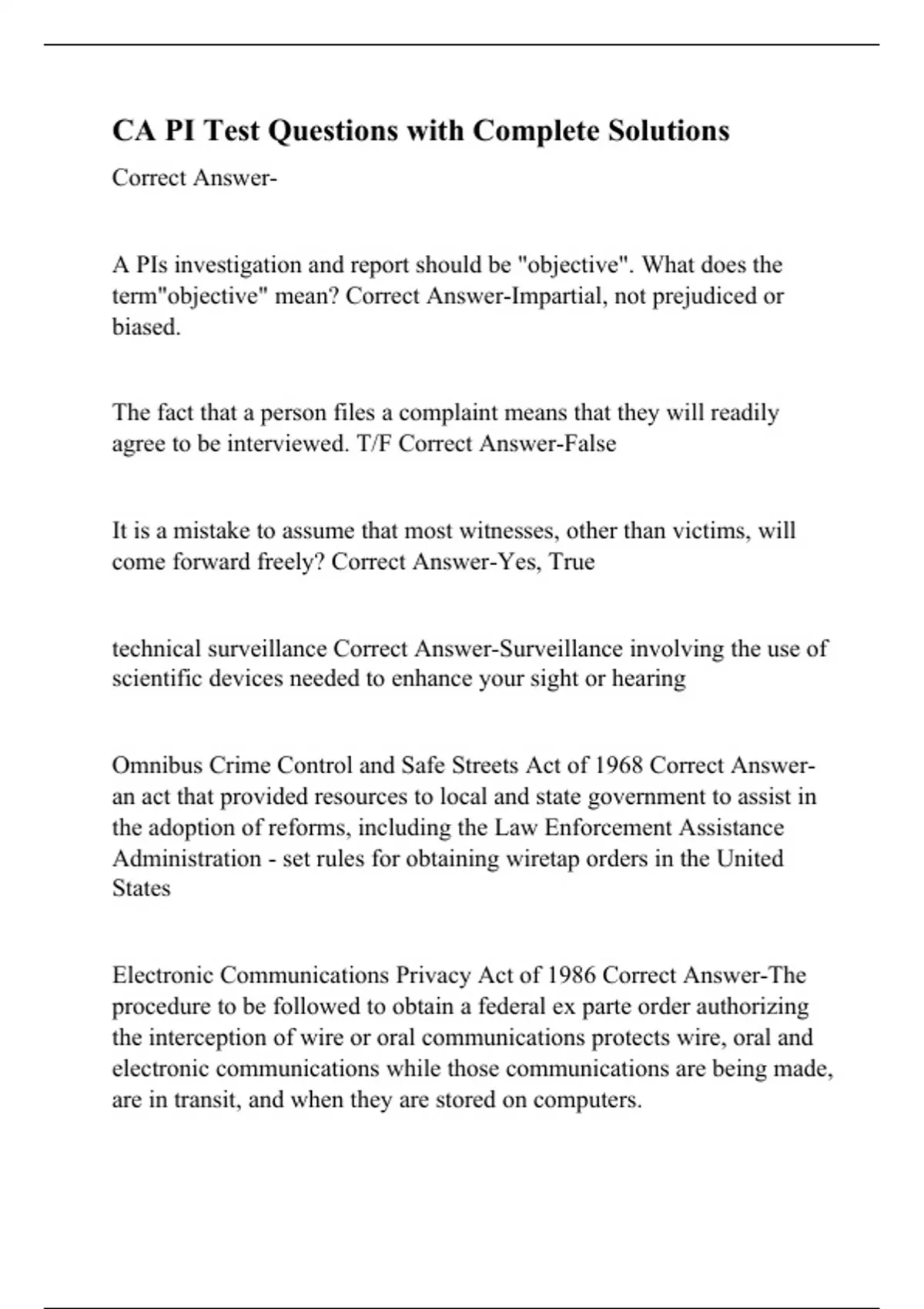 CA PI Test Questions with Complete Solutions - CA PI - Stuvia US