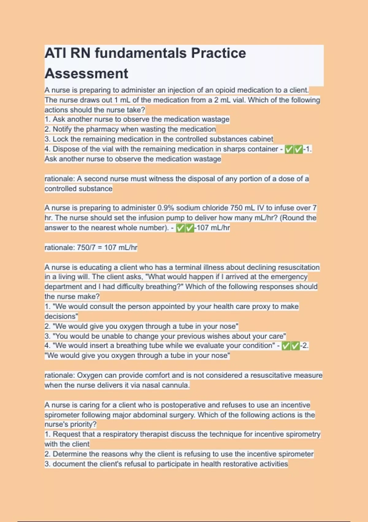 ATI RN fundamentals Practice Assessment 2024 Questions with verified ...