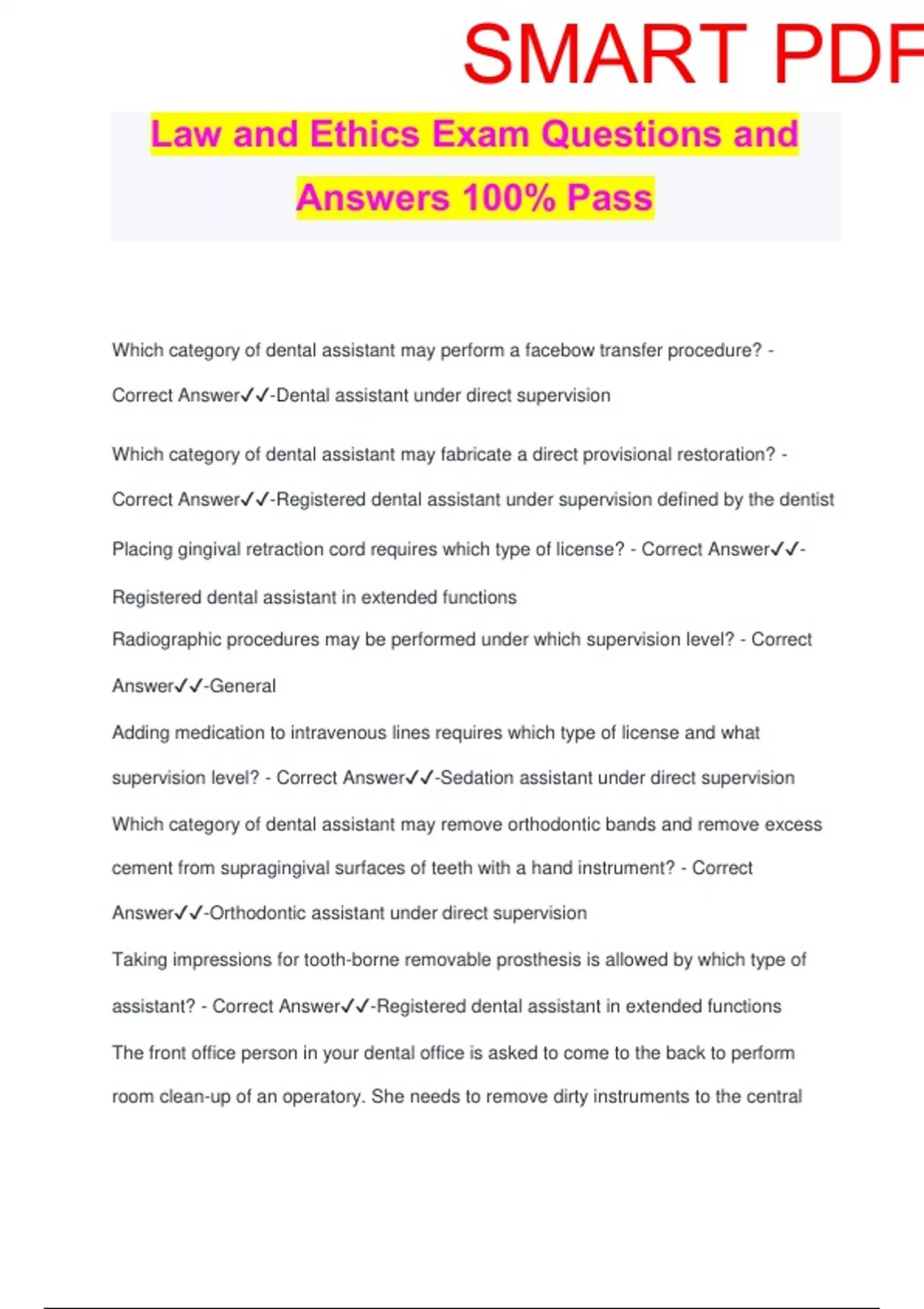 RDA Law and Ethics Exams Bundle Pack 2024 - Stuvia US