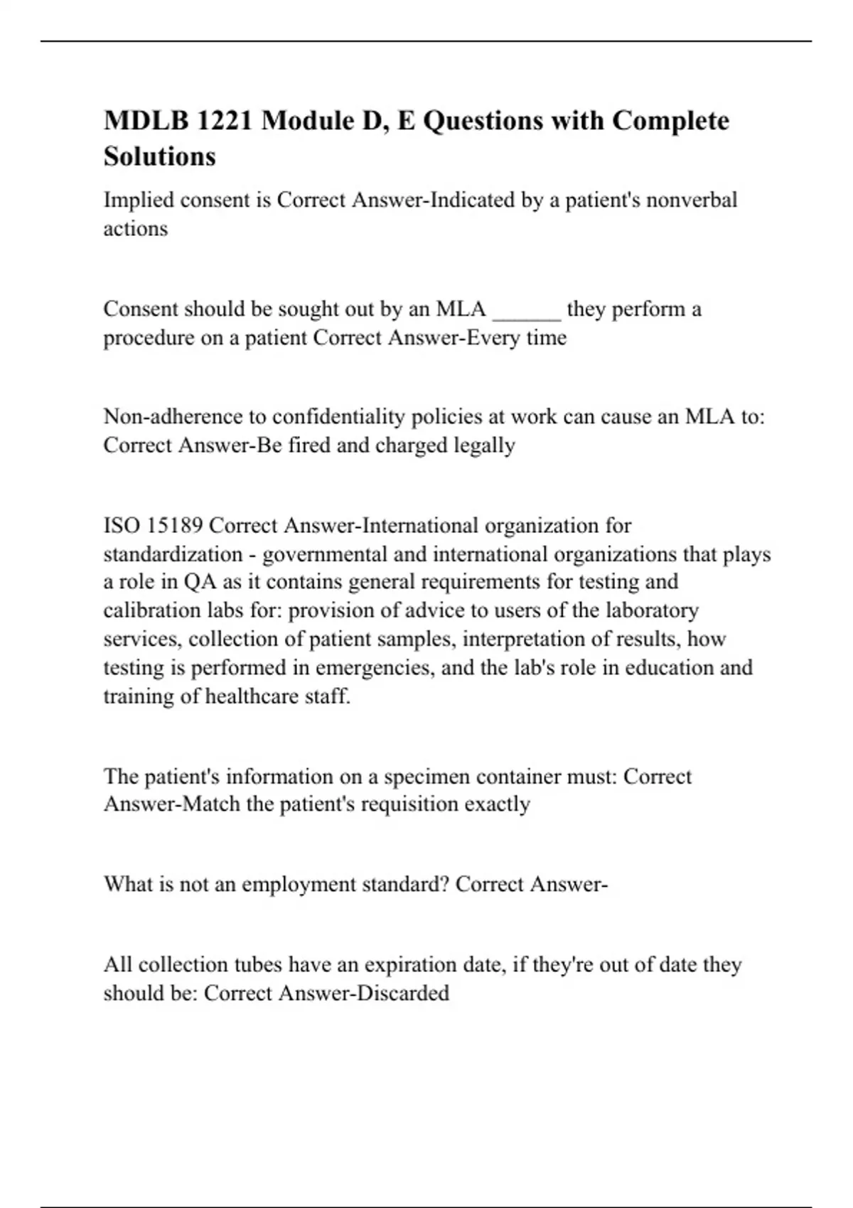 MDLB 1221 Module D, E Questions with Complete Solutions - MDLB 1221 ...
