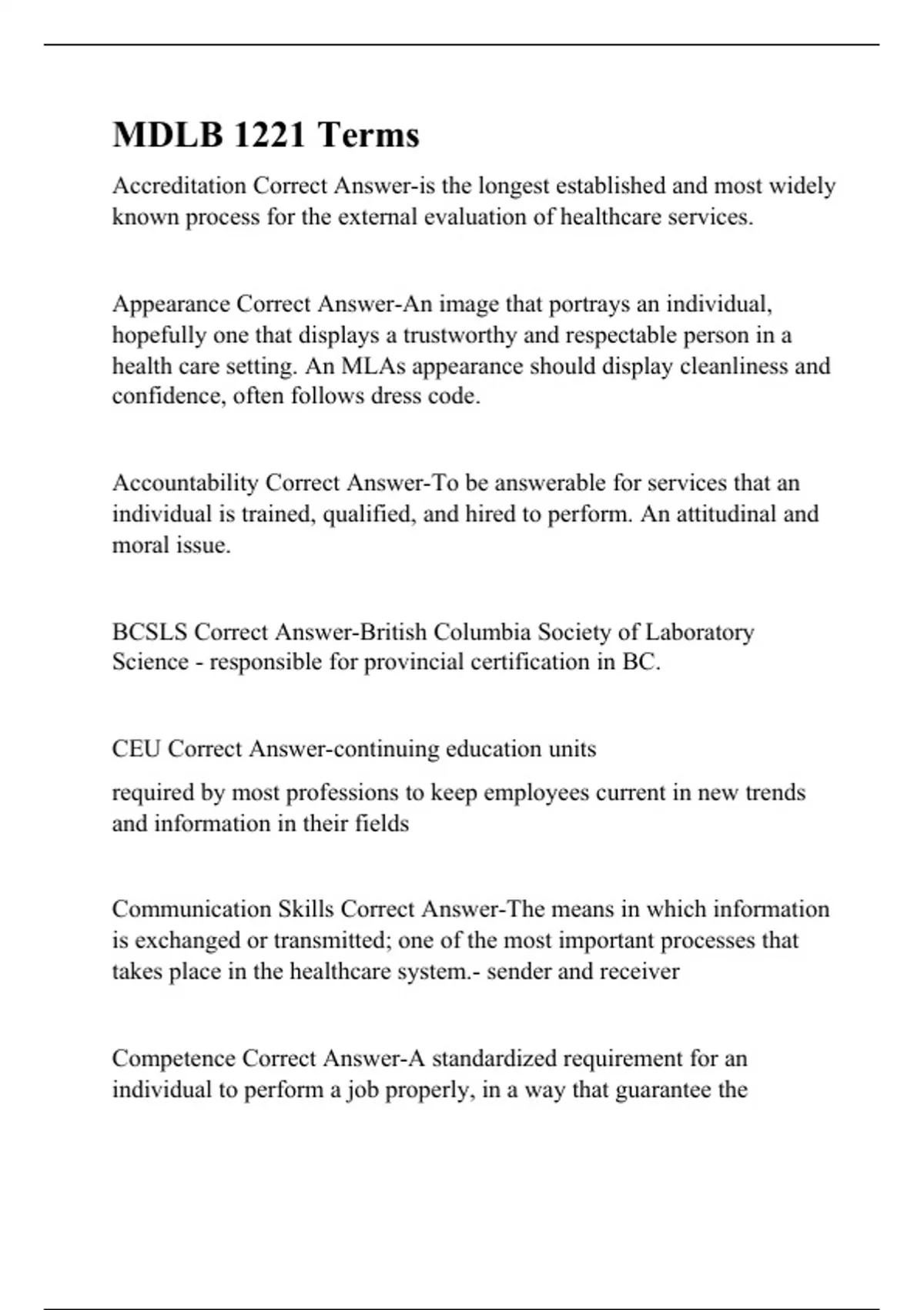 MDLB 1221 Terms Questions With Complete Solutions - MDLB 1221 - Stuvia US