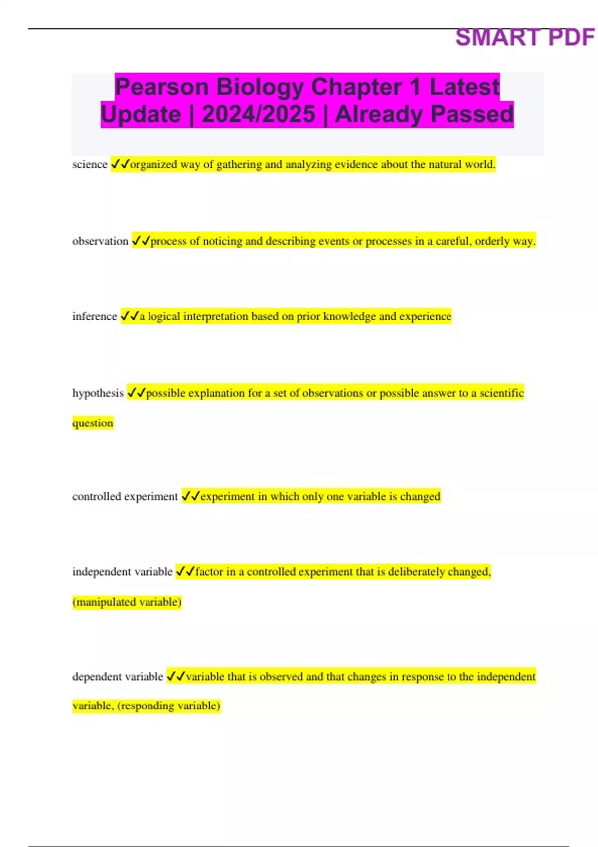 Pearson Biology Chapter 1 Latest Update | 2024/2025 | Already Passed ...