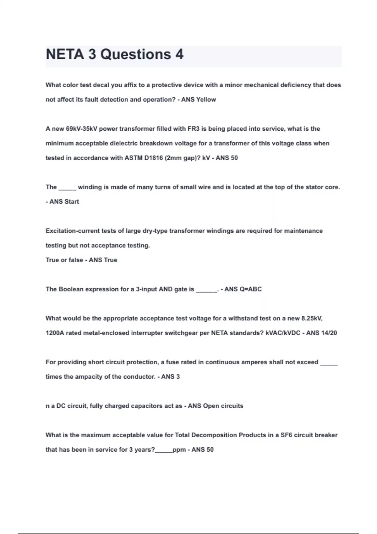 NETA 3 Questions & Answers 2024 ( A+ GRADED 100% VERIFIED) - NETA 3 ...