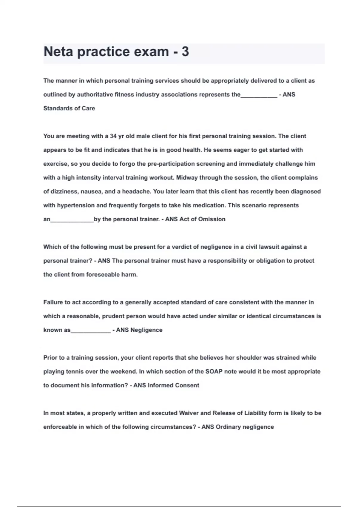 Neta practice exam - 3 Questions & Answers 2024 ( A+ GRADED 100% ...