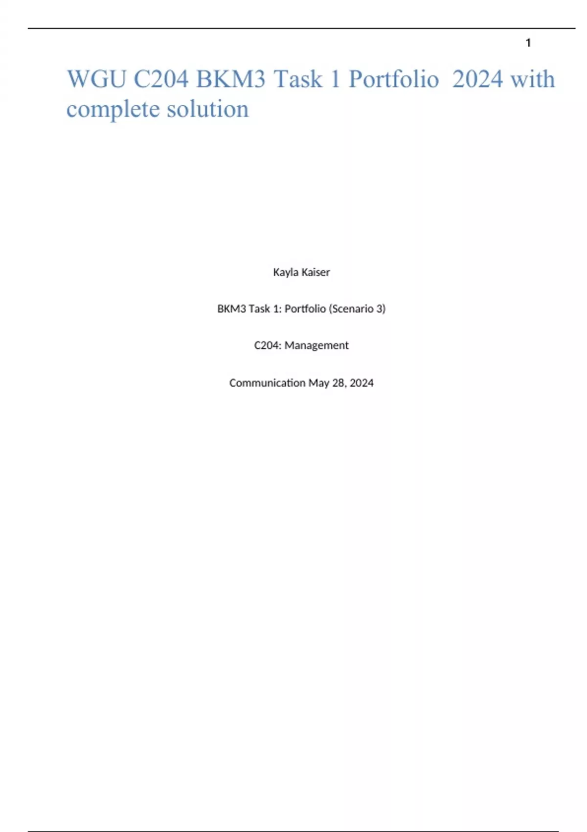 WGU C204 BKM3 Task 1 Portfolio 2024 with complete solution - MGMT C204 - Stuvia US