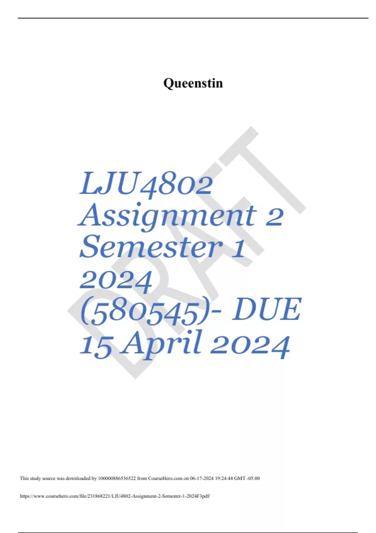 LJU4802 Assignment 2 Semester 1 2024 (580545)- DUE 15 April 2024 ...
