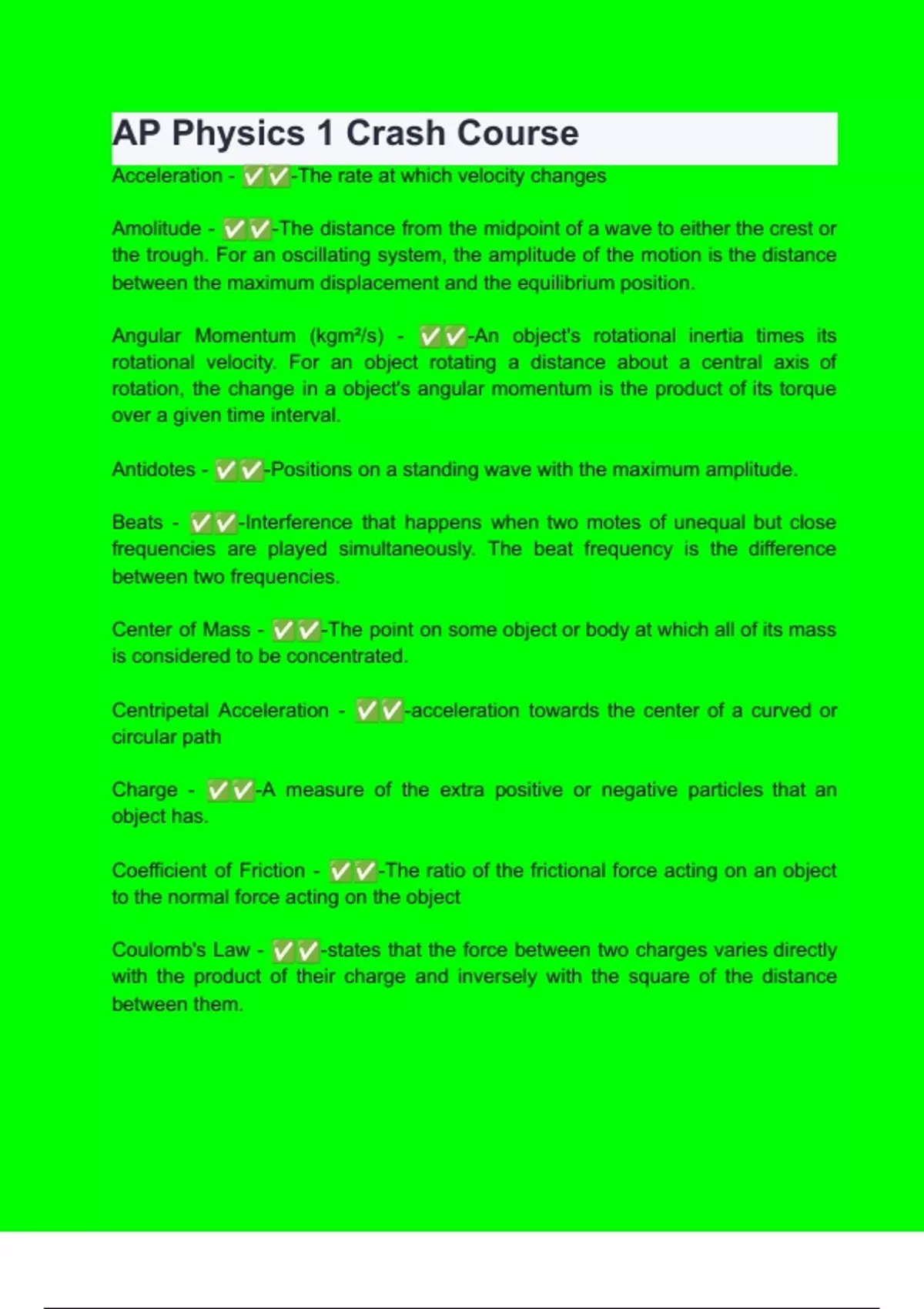 AP Physics 1 Crash Course Questions with 100% Actual correct answers ...
