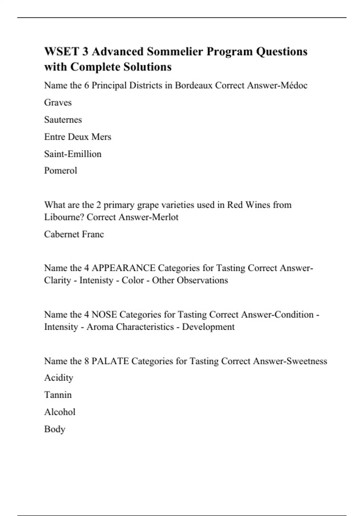 WSET 3 Advanced Sommelier Program Questions with Complete Solutions ...