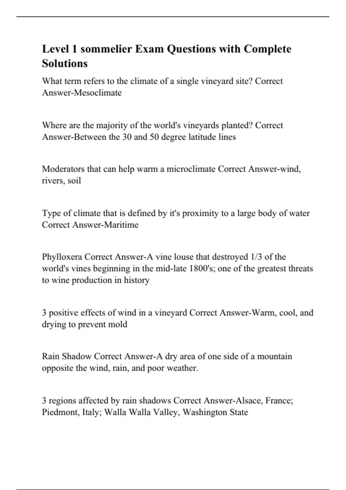 Level 1 sommelier Exam Questions with Complete Solutions - Level 1 ...
