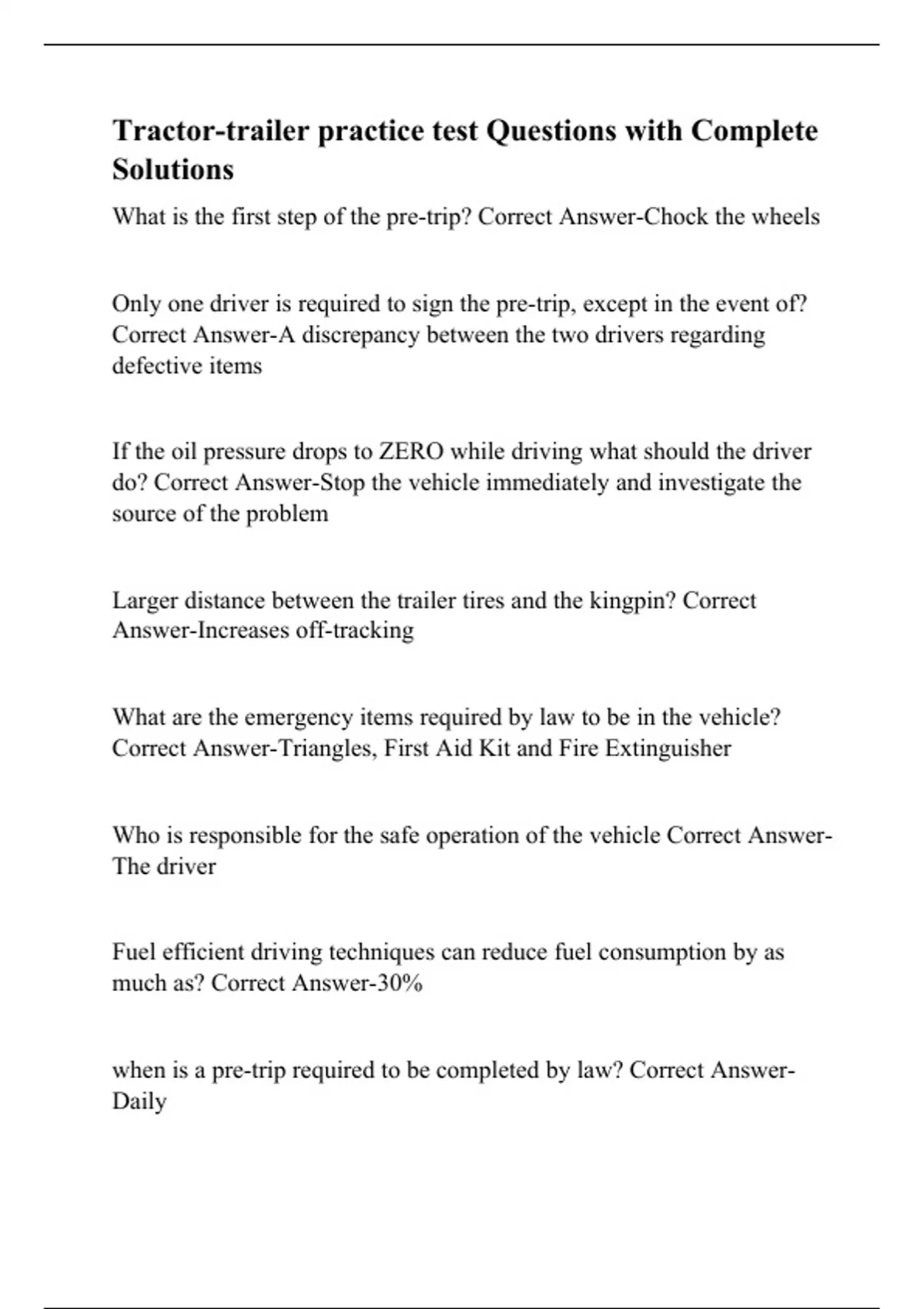 Tractor-trailer practice test Questions with Complete Solutions ...